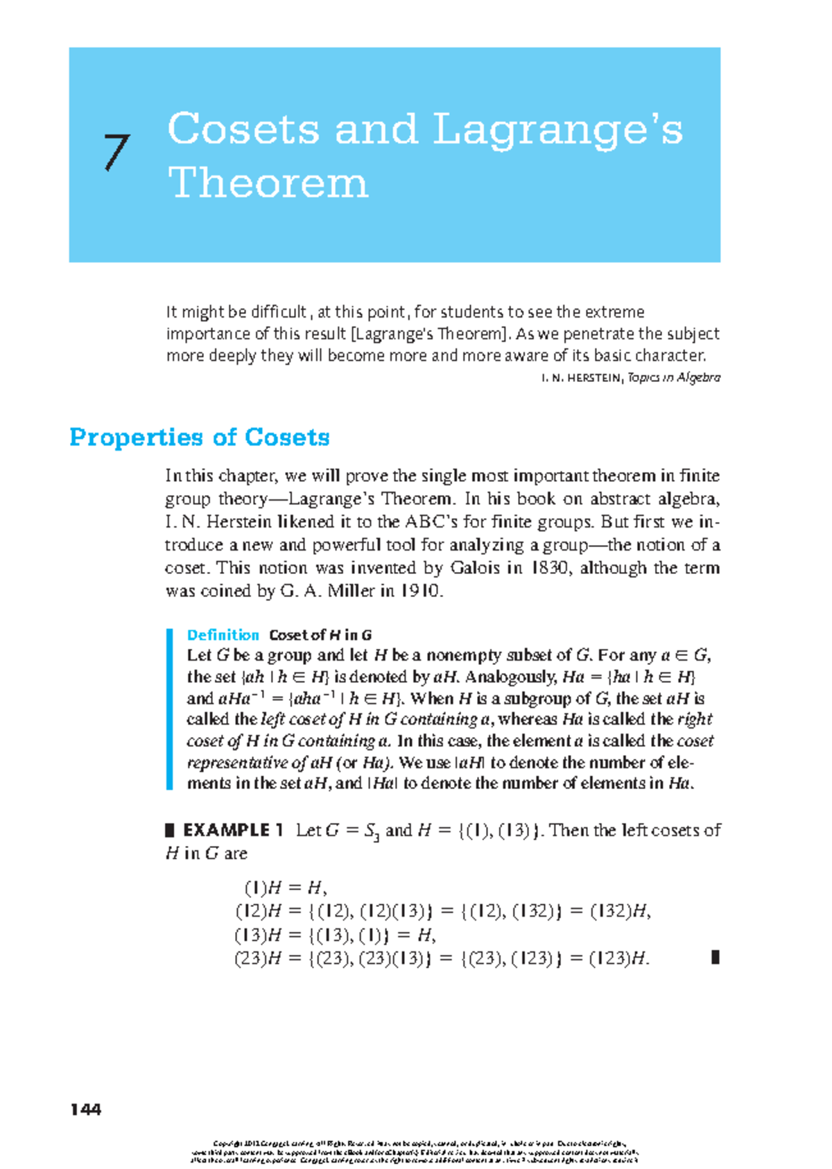 Chapter 7 - Cosets and Lagrange's Theorem - 144 Cosets and Lagrange’s Theorem 7 Properties of ...