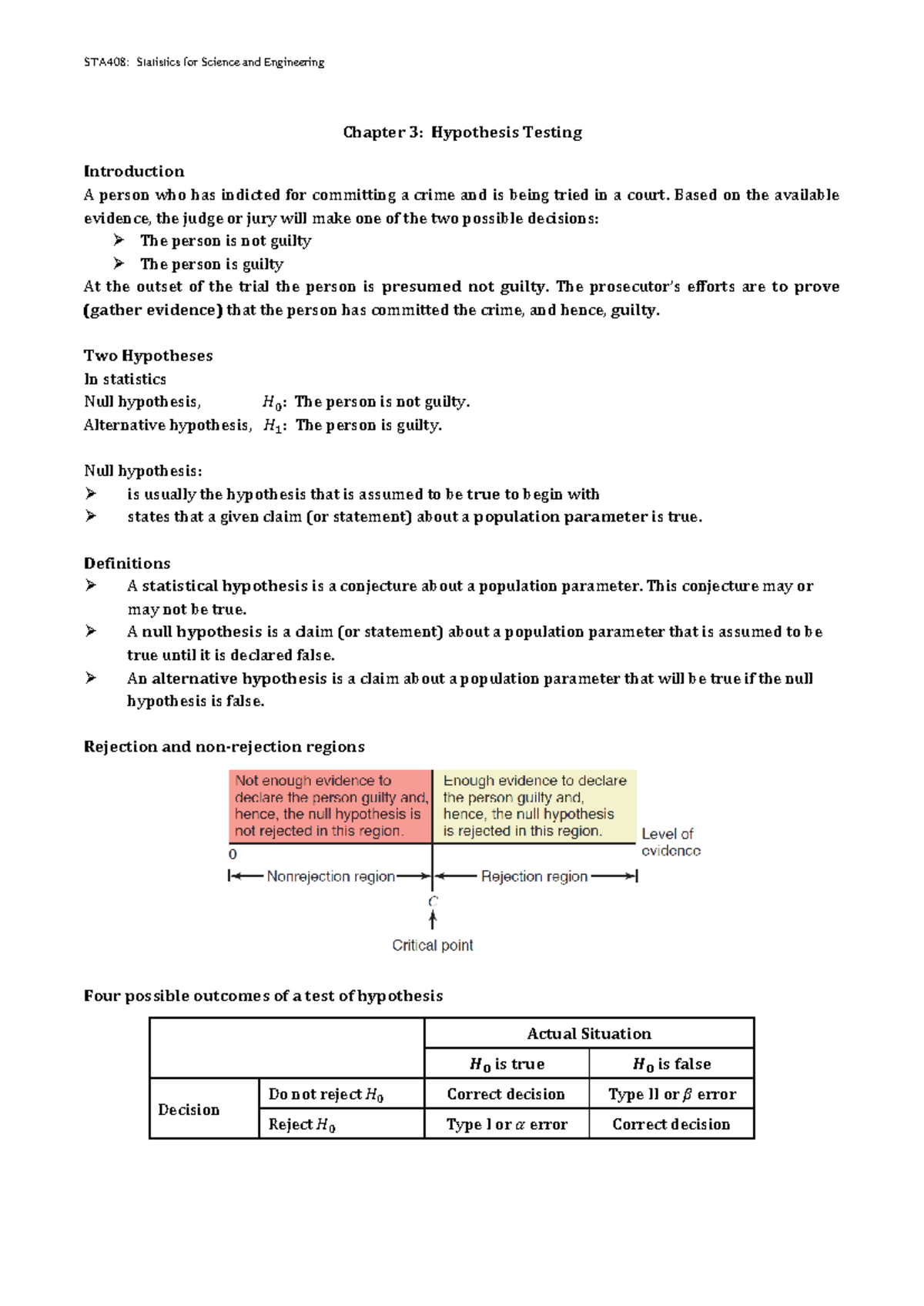 Chapter 3 - Hypothesis Testing (students' notes) - STA408: Statistics ...