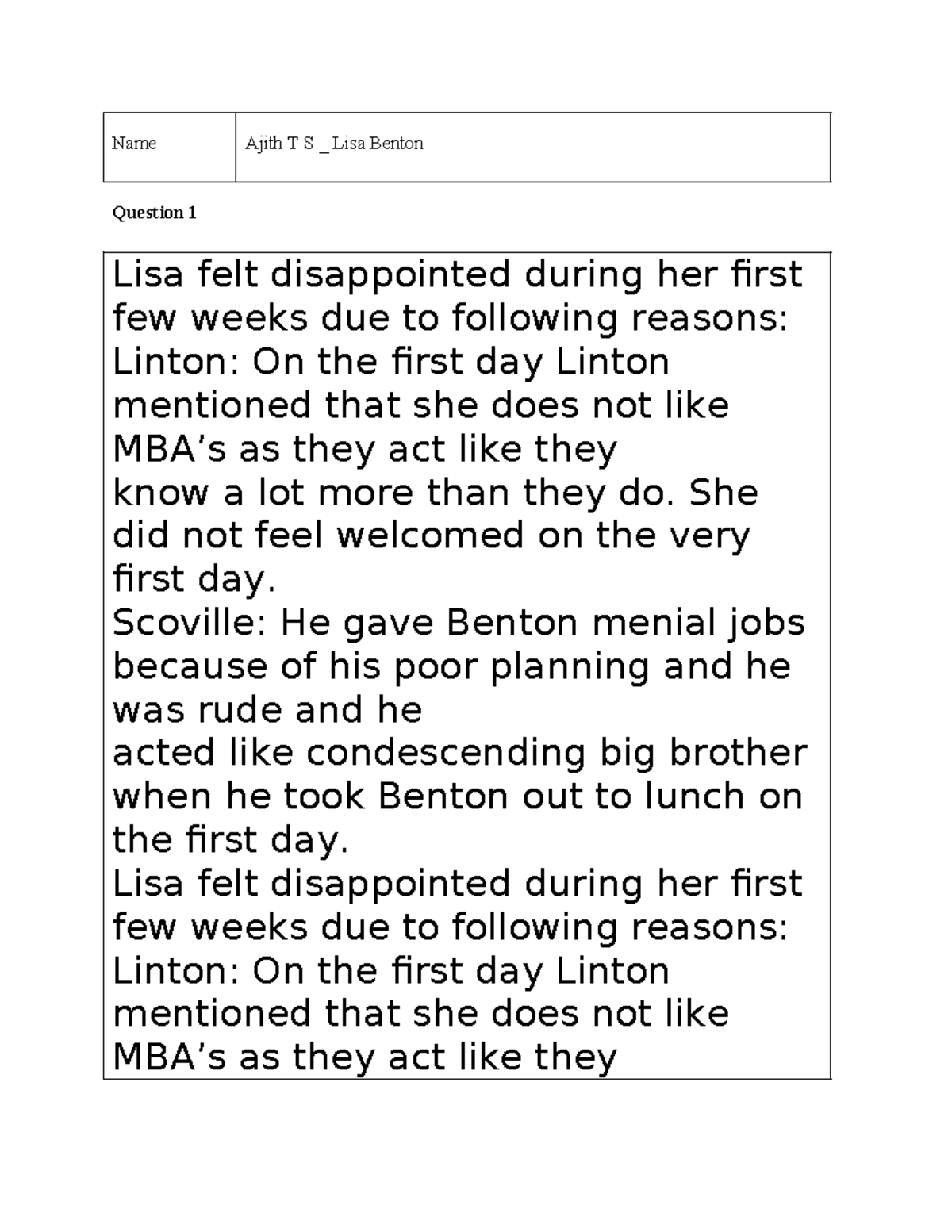 Lisa Benton - Project - Name Ajith T S _ Lisa Benton Question 1 Lisa ...