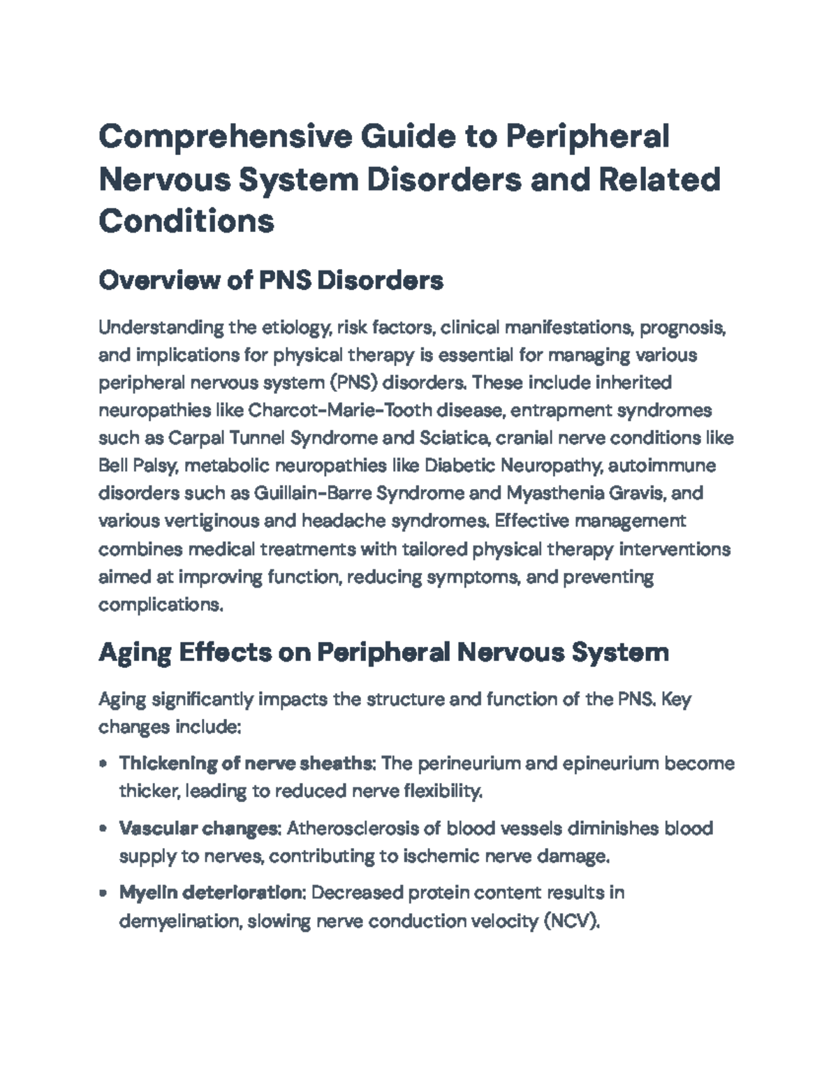 Comprehensive Overview of PNS Disorders & Treatment Implications - Studocu
