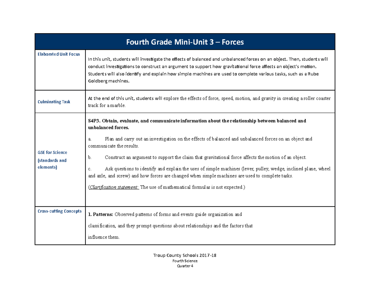 Fourth s4p3 forces balanced and unbalanced - Fourth Grade Mini-Unit 3 ...