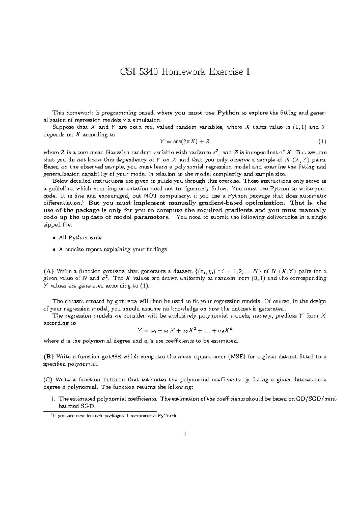 CSI 5340 Homework 1: Polynomial Regression Model Simulation Exercise ...