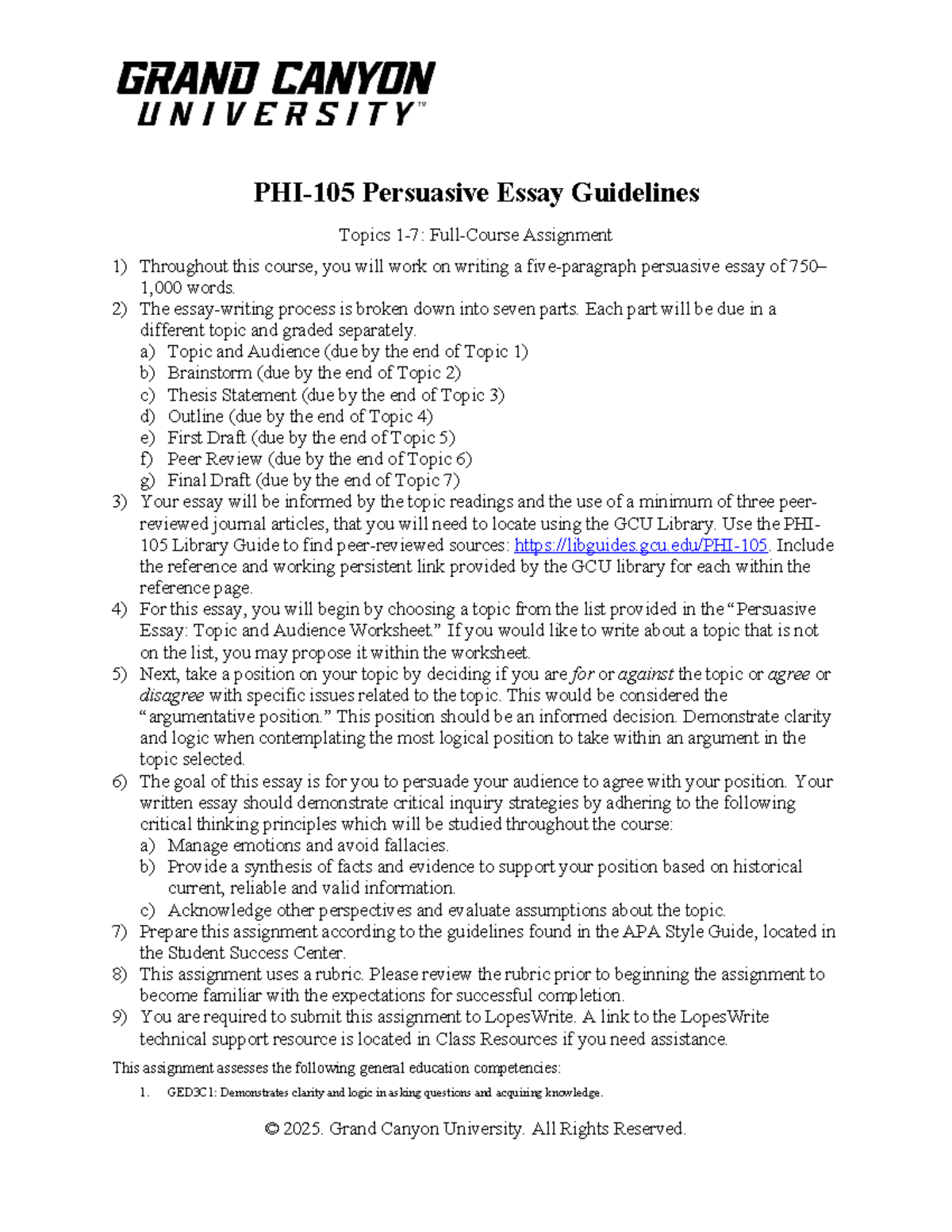 PHI-105-RS Persuasive Essay Guidelines and Assignment Breakdown - Studocu