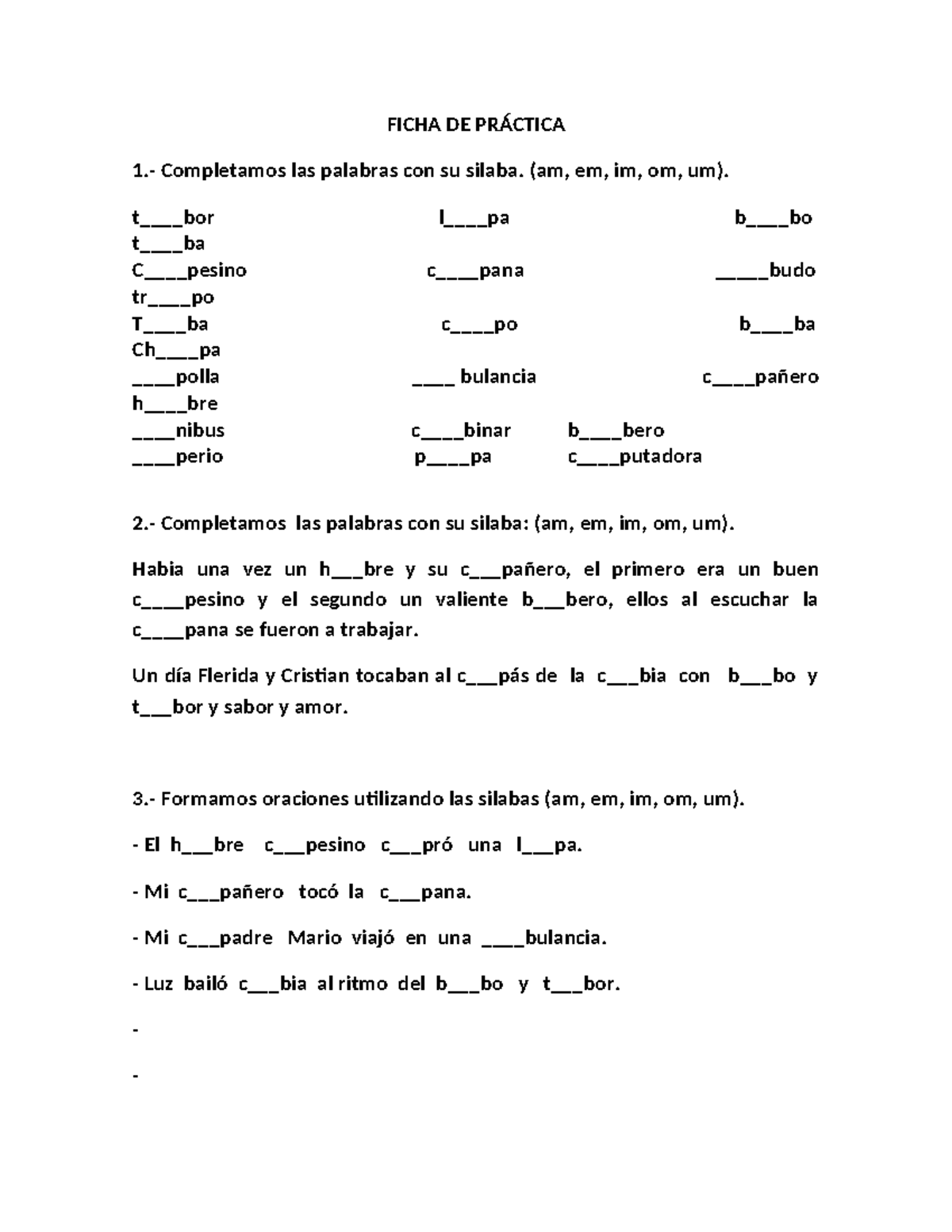 Ficha DE Práctica am - AM, EM, IM, OM, UM - FICHA DE PRÁCTICA 1 ...