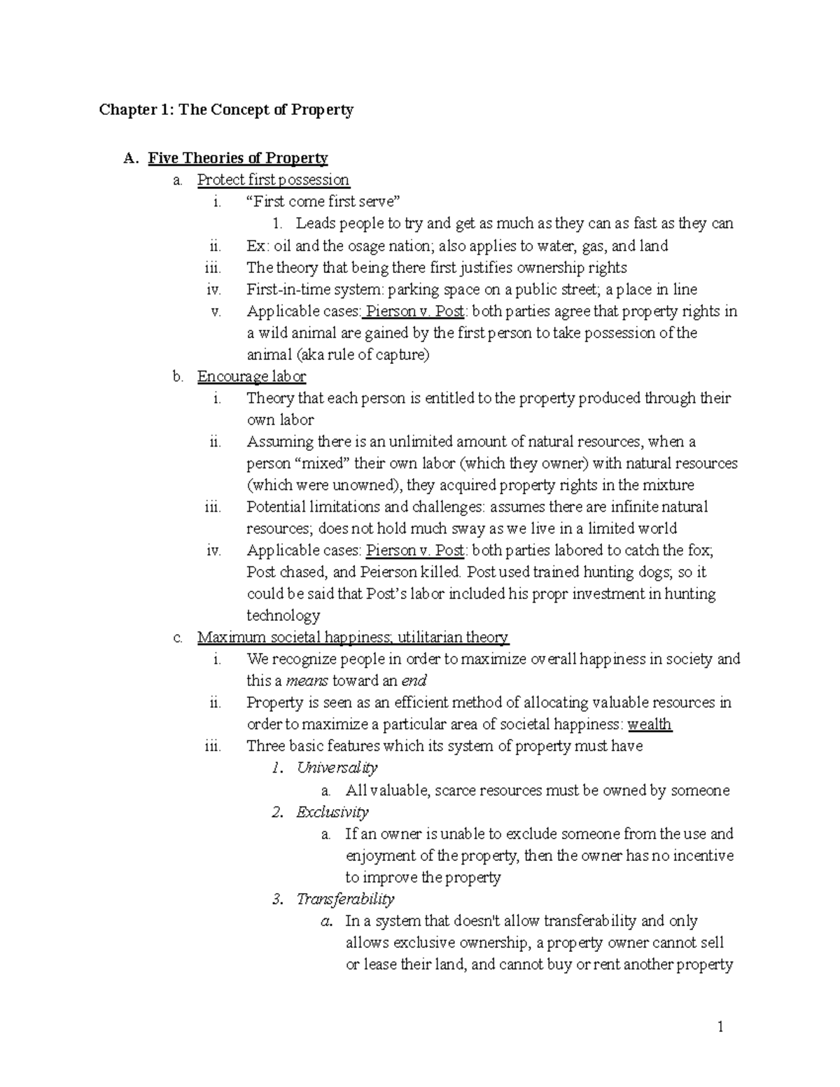 Property Outline: Theories and Principles of Ownership - Studocu