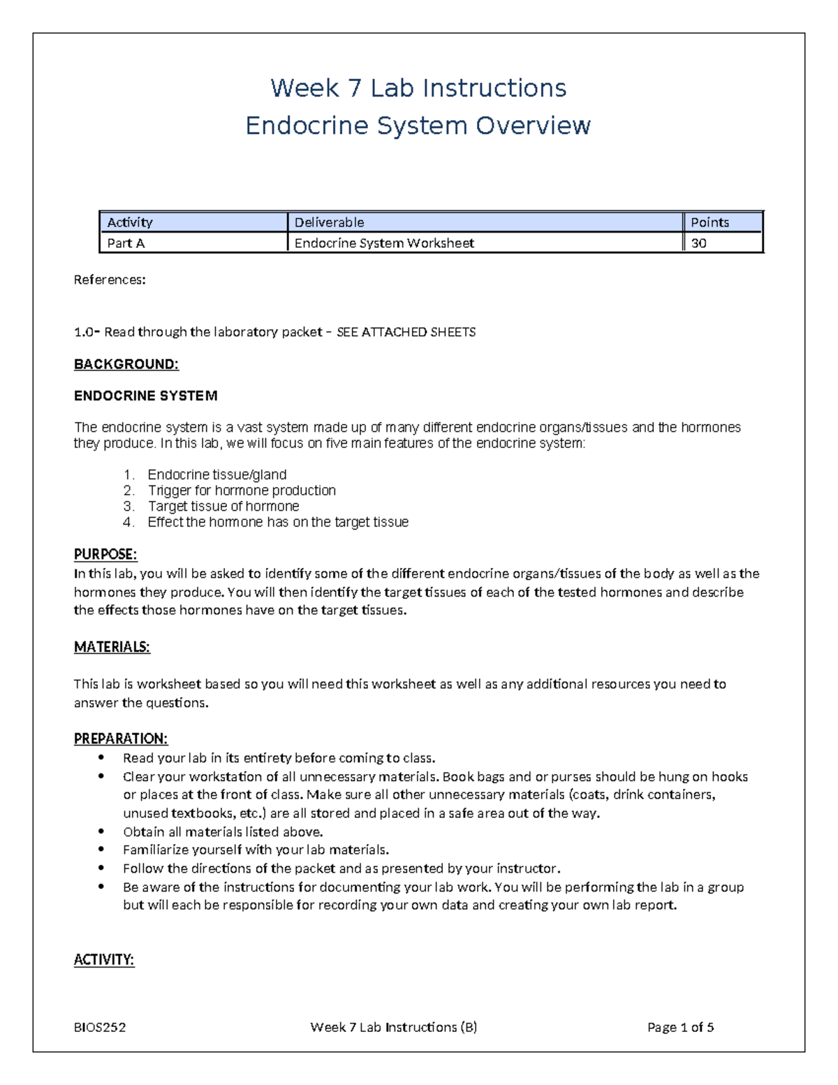 BIOS 252 W7 Lab - Endocrine System Overview and Worksheet Activities ...