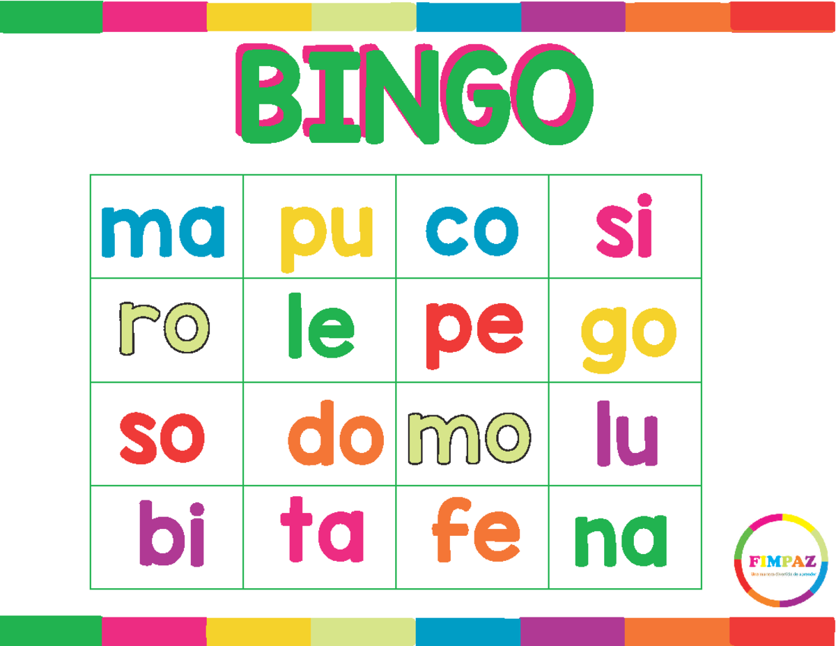 Bingo - Sílabas y Fonética en Español - Studocu