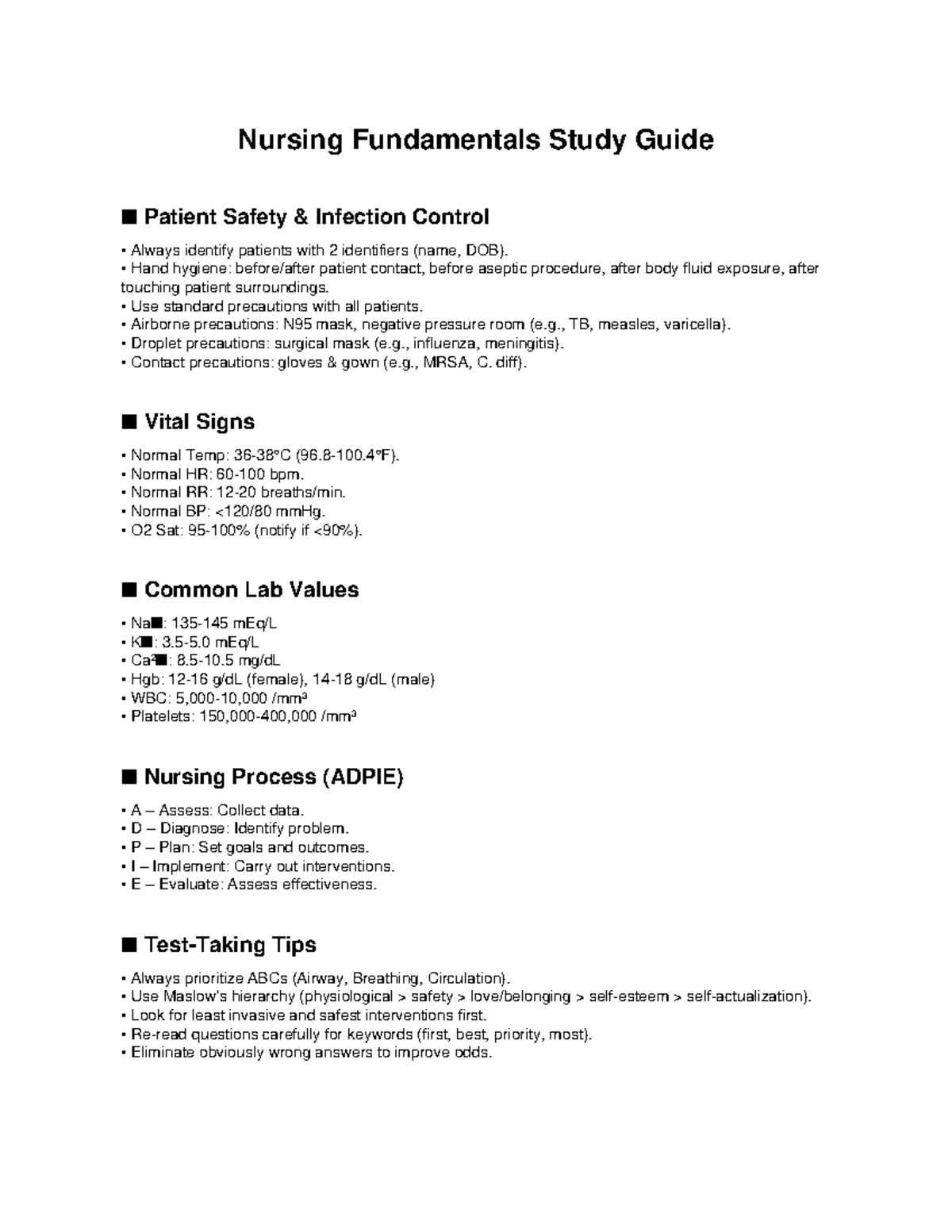 Nursing Fundamentals Study Guide: Patient Safety & Infection Control ...