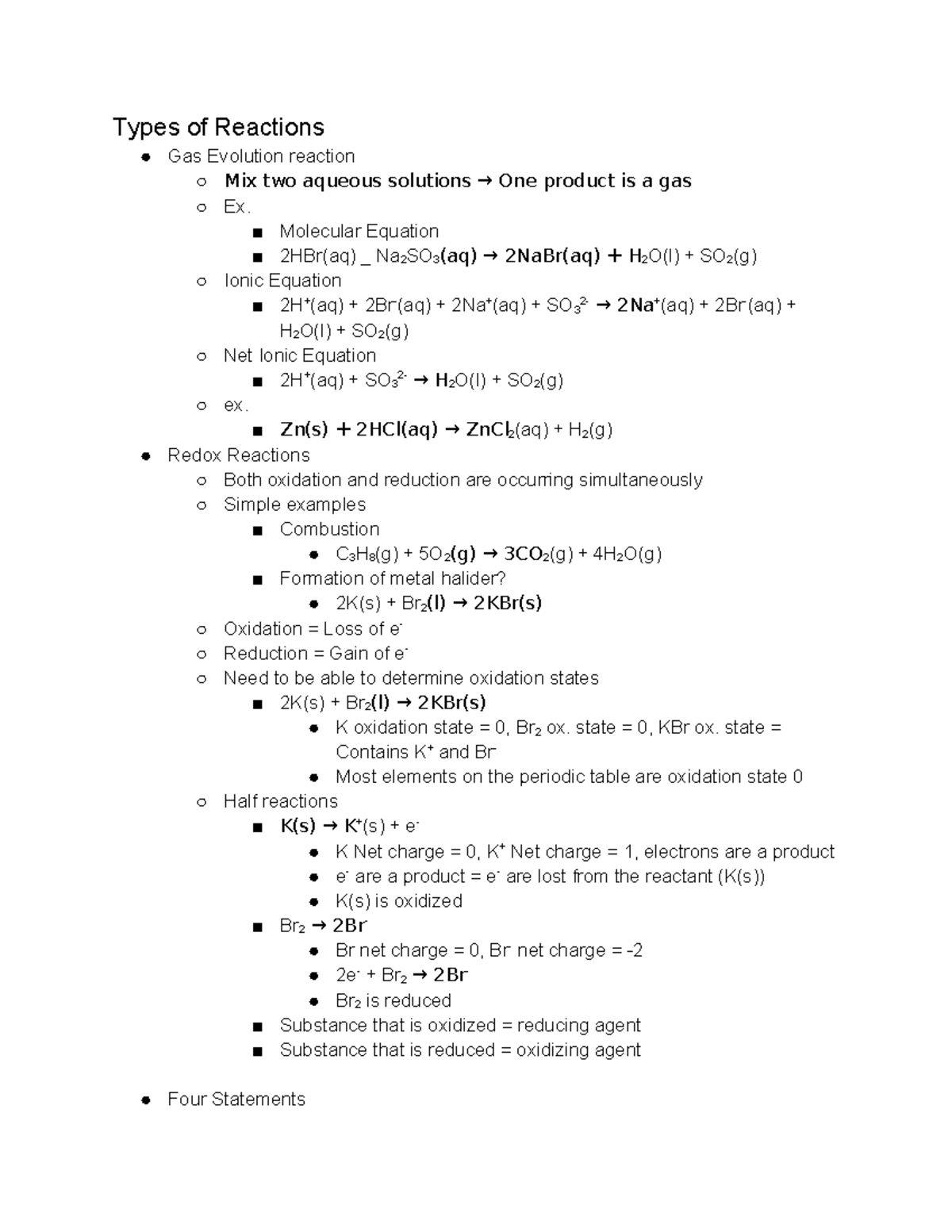 Types of Reactions: Gas Evolution, Redox, & Oxidation States - Studocu