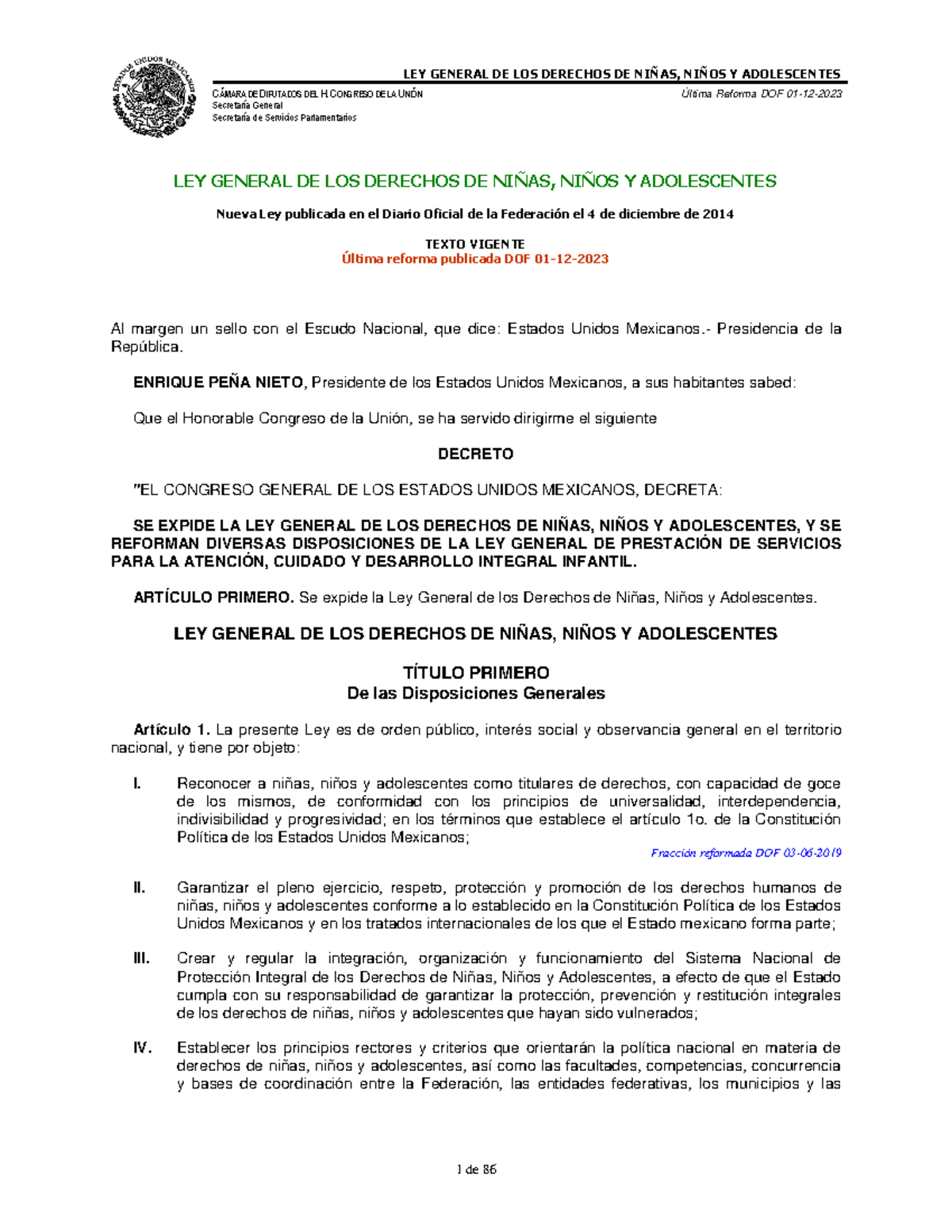 Ley General de los Derechos de Niñas, Niños y Adolescentes (LGDNNA ...