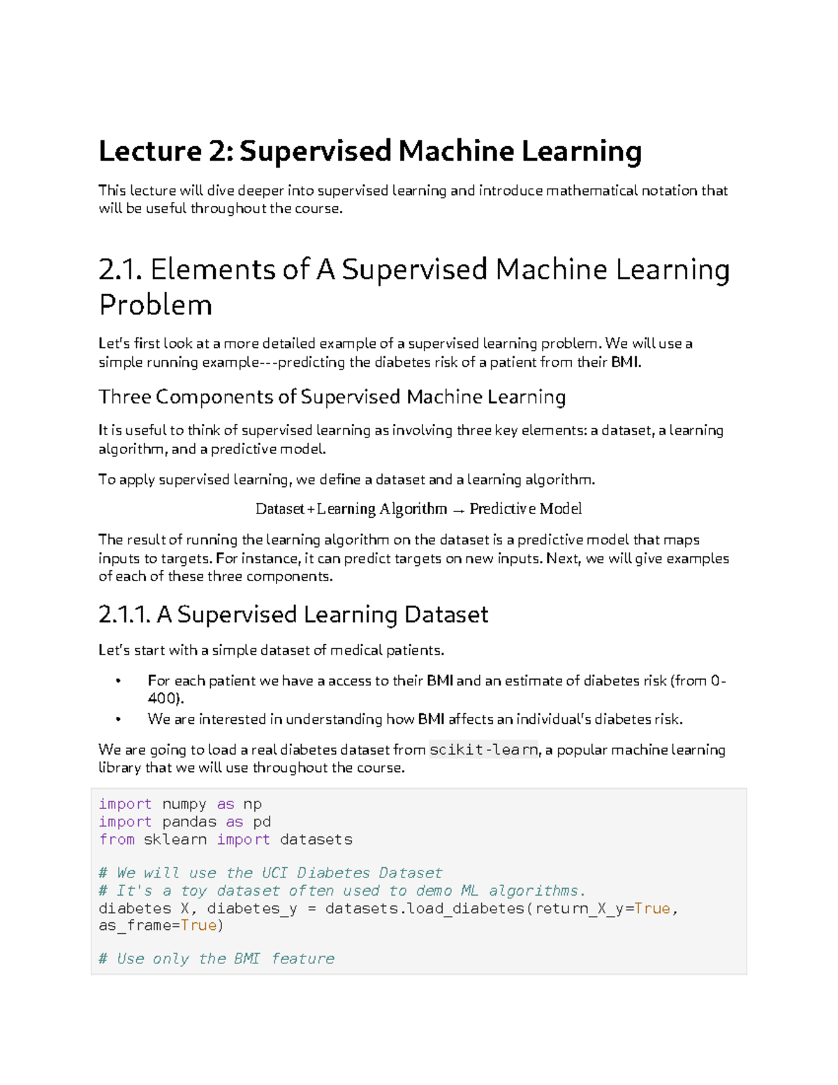 Lecture 2: Supervised Machine Learning Concepts and Applications - Studocu