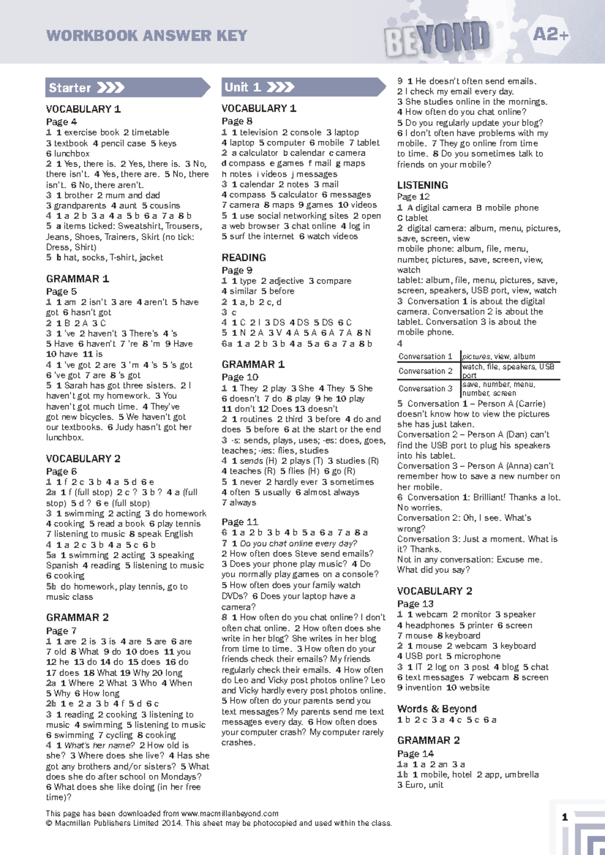 Beyond A2+ WB Answer KEY 2: Comprehensive Workbook Solutions - Studocu