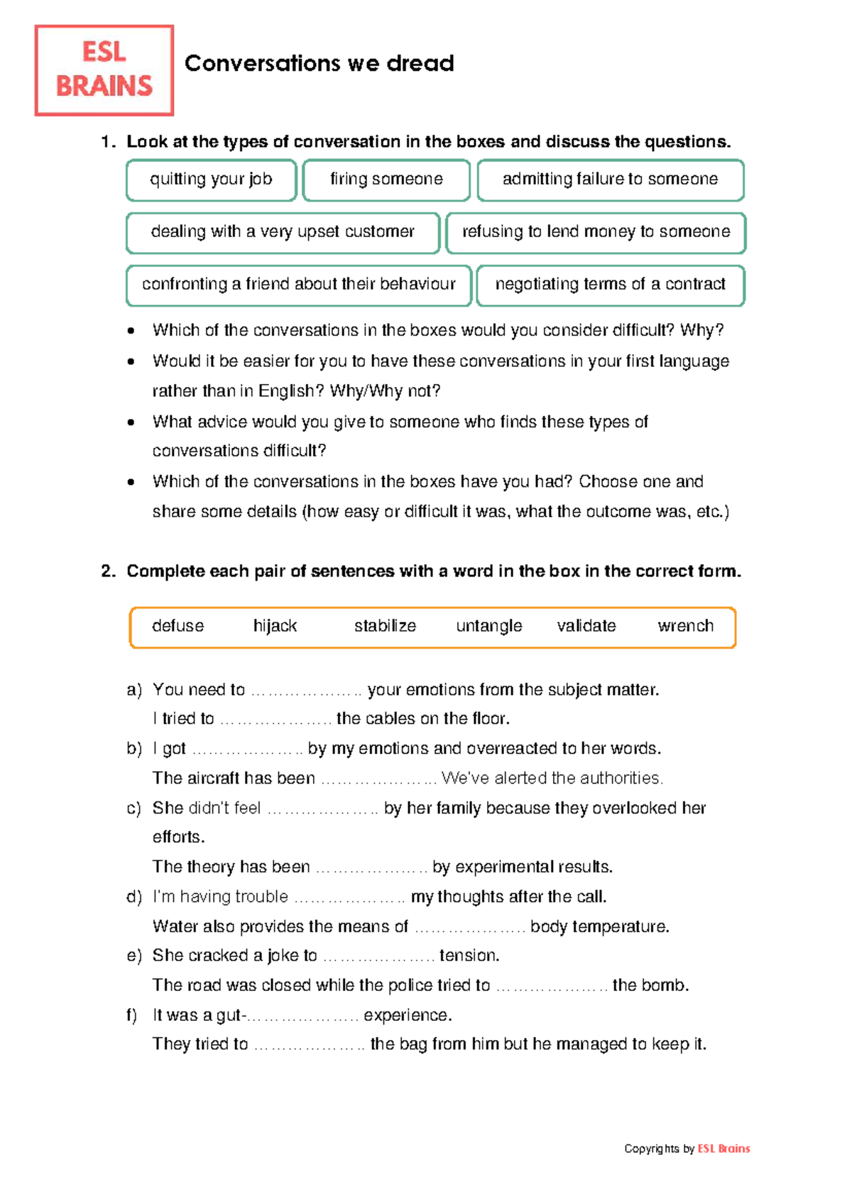ESL Brains Conversations We Dread: Strategies for Difficult Talks SV ...