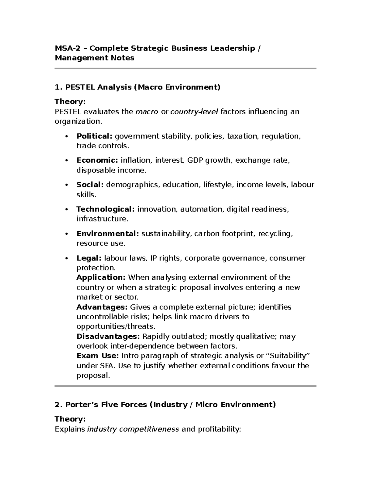 Strategic Business Leadership Management Notes (Course Code: ABC) - Studocu