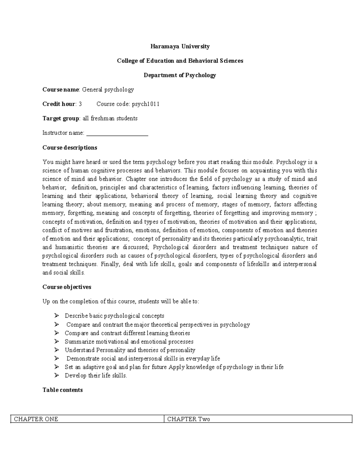Psychology 1011: Comprehensive Course Outline for Freshmen - Studocu