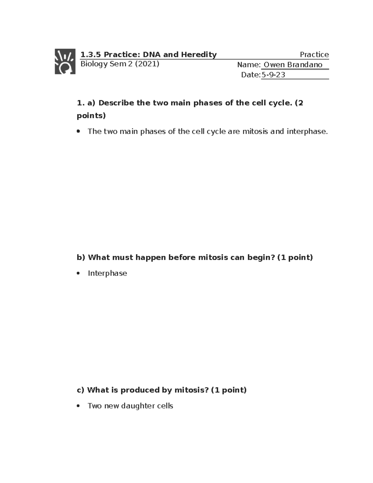1,3,5 Practice DNA and Heredity - 1.3 Practice: DNA and Heredity ...
