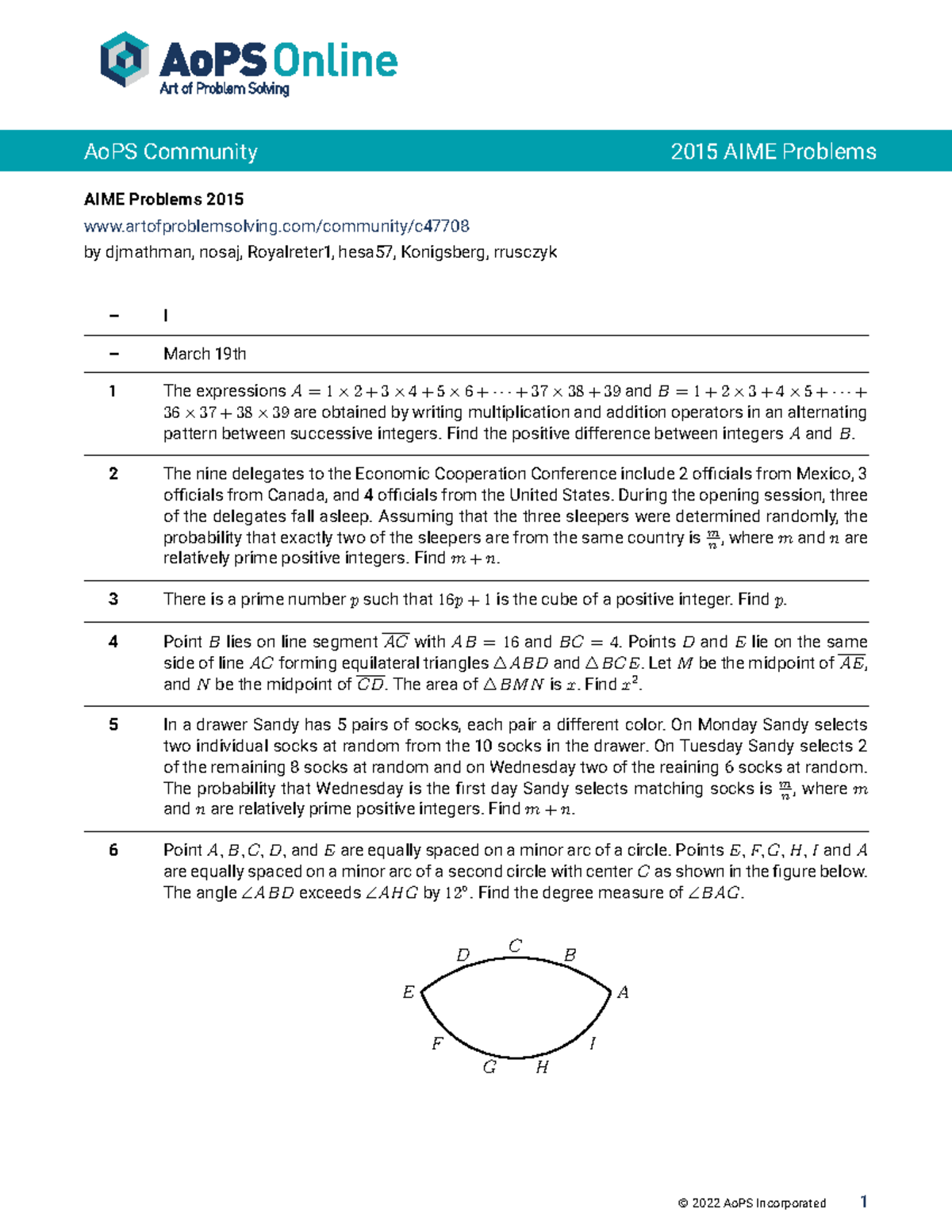 AIME 2015 Practice Problems and Solutions - Studocu