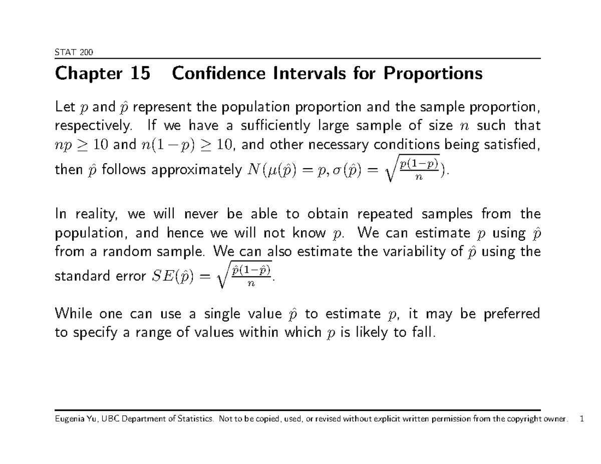 STAT 200 Chapter 15: Understanding Confidence Intervals for Proportions ...