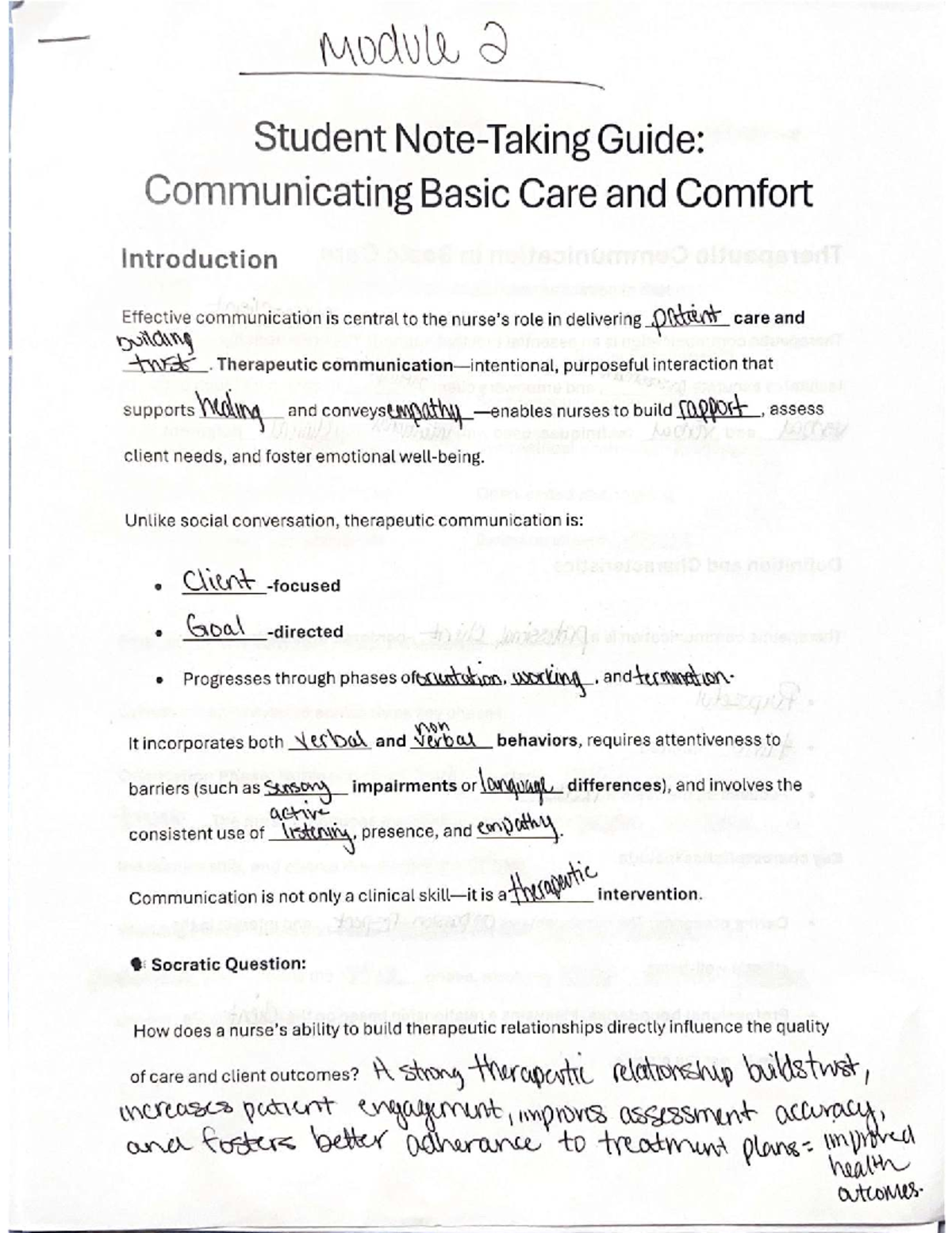 Module 1 Study Guide: Therapeutic & Multicultural Communication in ...