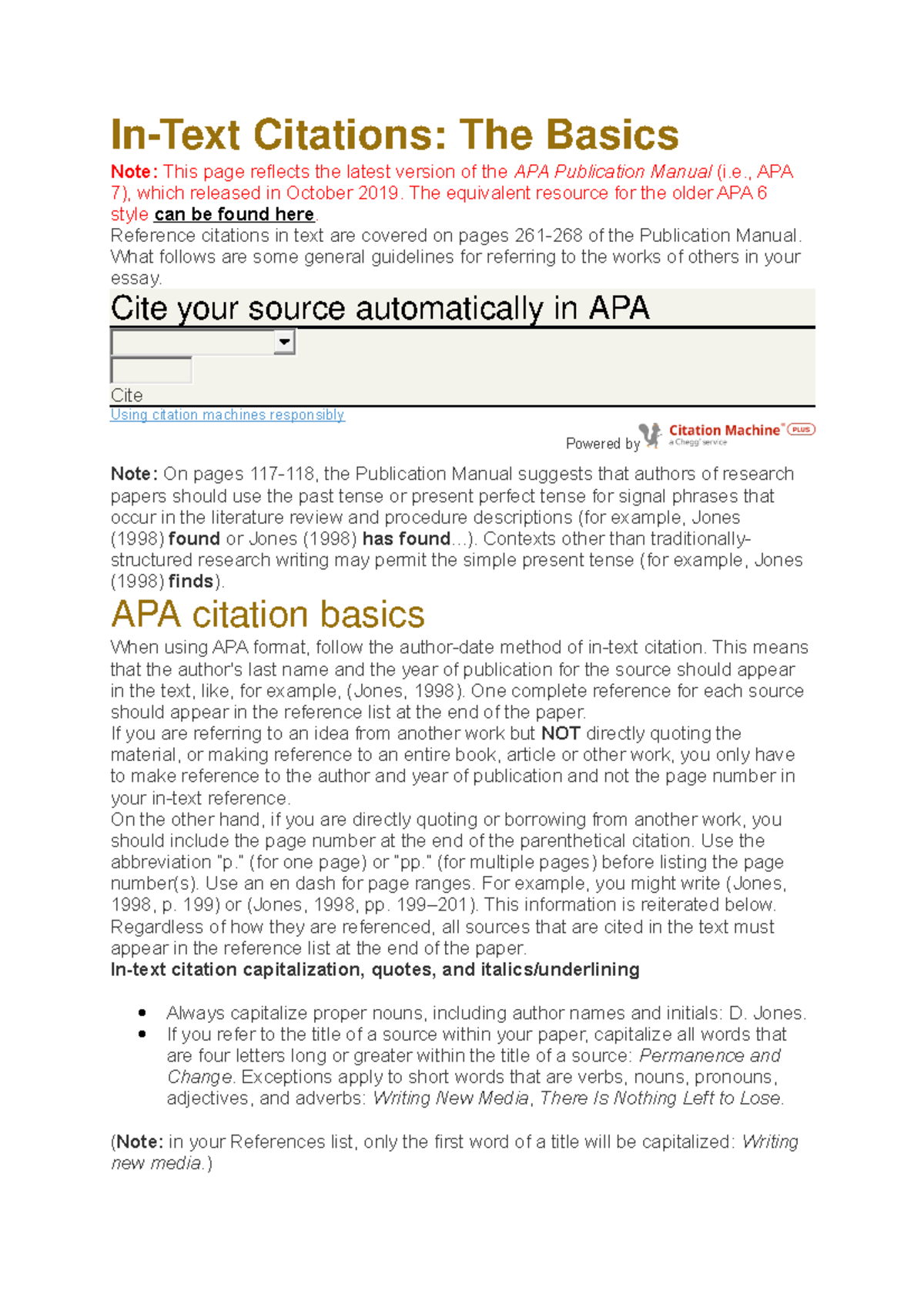 APA - APA intext citation - In-Text Citations: The Basics Note: This ...