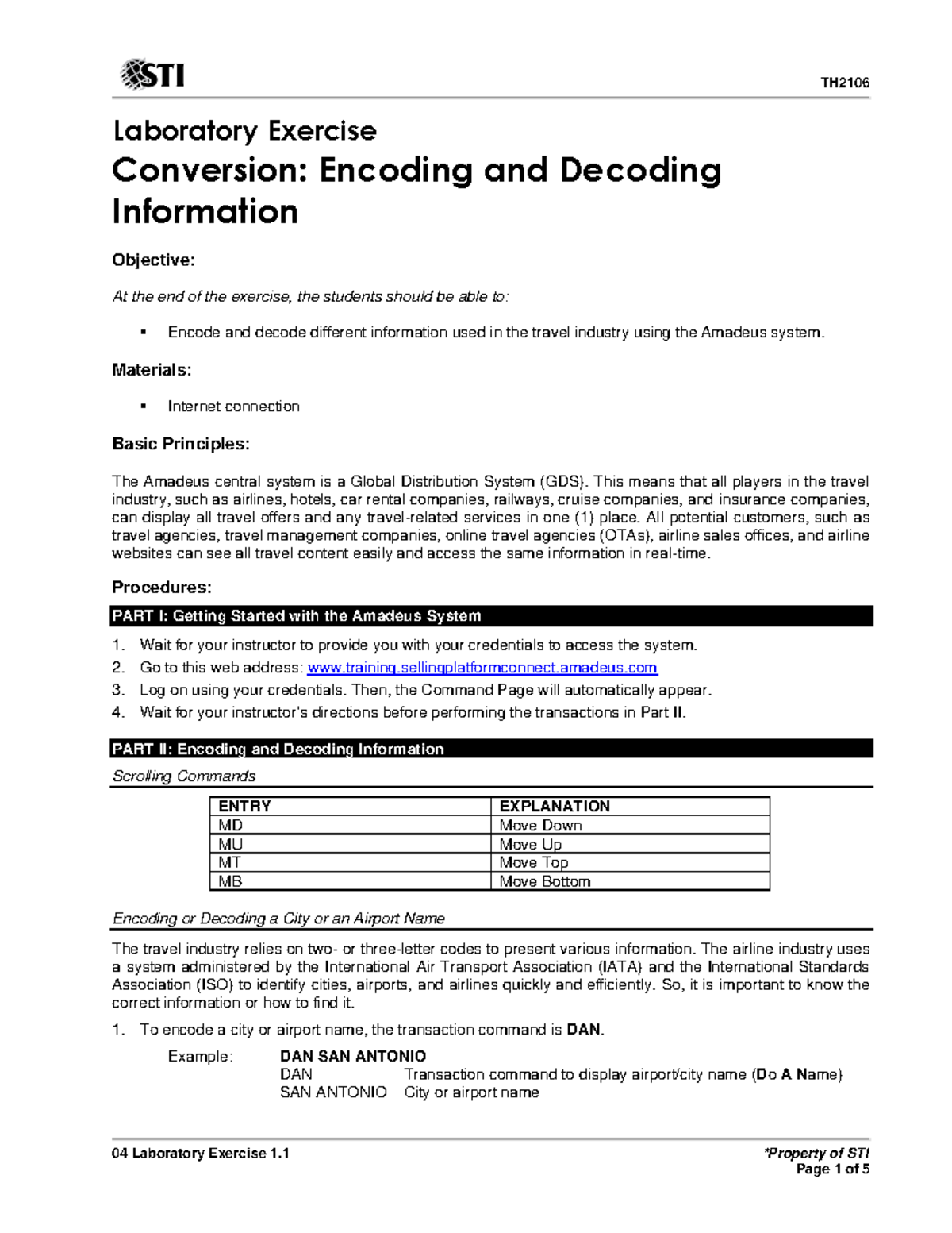 TH2106 Lab Exercise: Encoding & Decoding Info in Amadeus System - Studocu