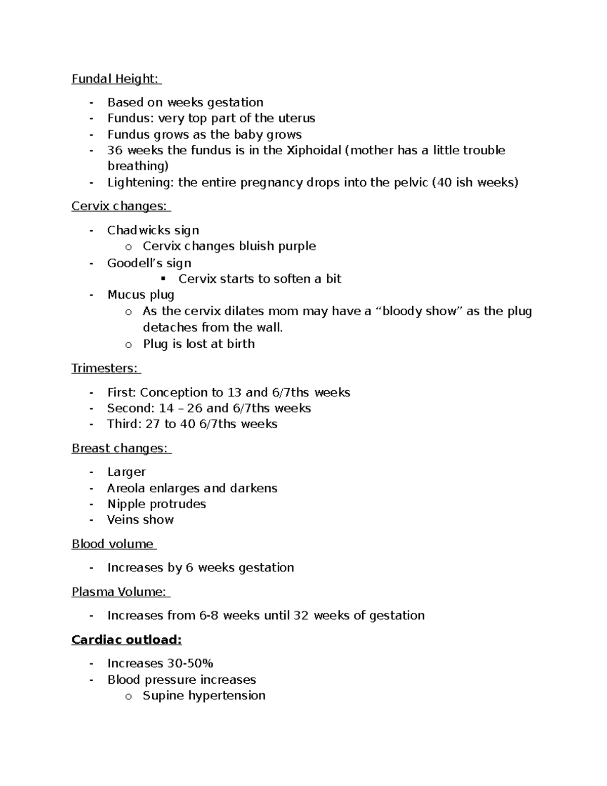 Week1 Notes - Fundal Height: - Based on weeks gestation - Fundus: very ...