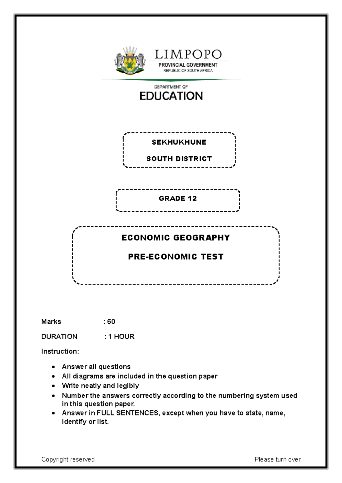 Geog 12 Pre-Economic Test 2024: Economic Geography Content Review - Studocu