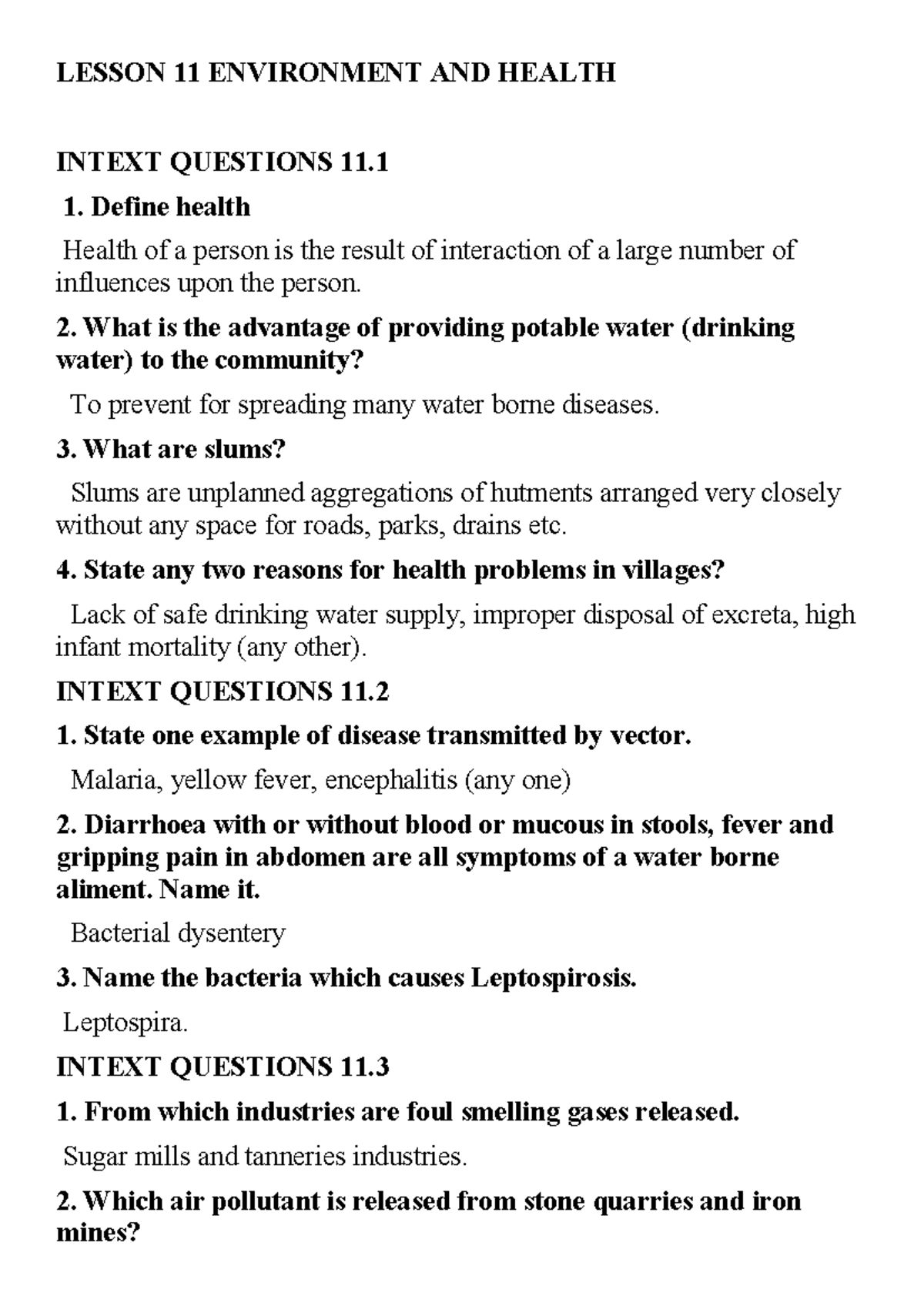 XII EVS LN 11: Environment and Health Intext Questions - Studocu