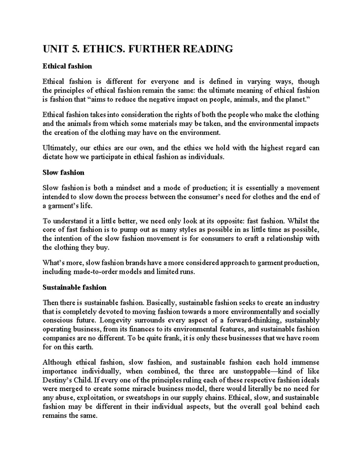 UNIT 5. Ethics. Further Reading - UNIT 5. ETHICS. FURTHER READING ...