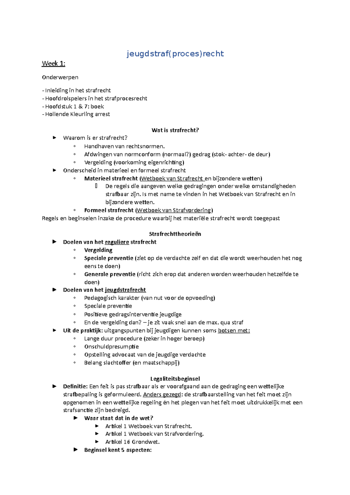 Hc Strafrecht - Jaar 2 SJD: Hoorcollege Aantekeningen Jeugdstrafrecht ...