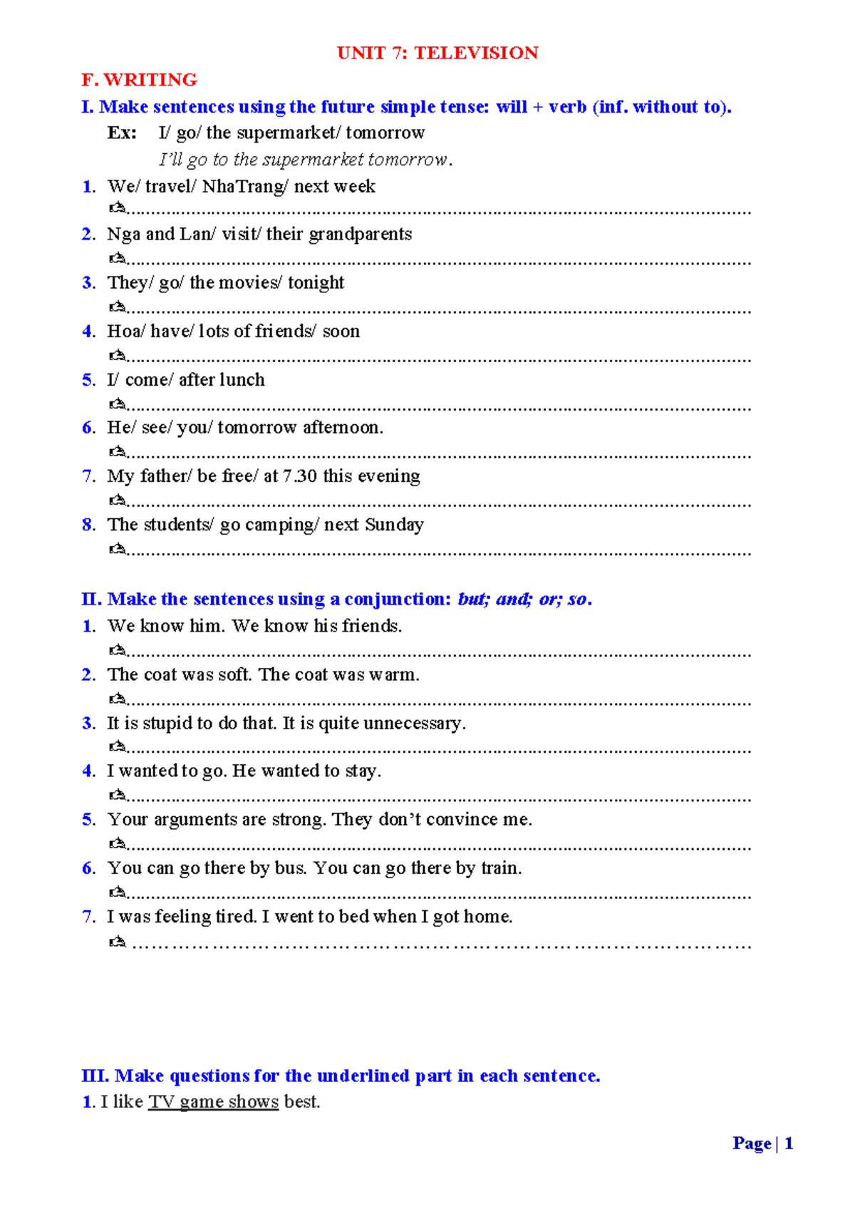 Writing Exercises for English Units 7-12: Future Tense & More - Studocu