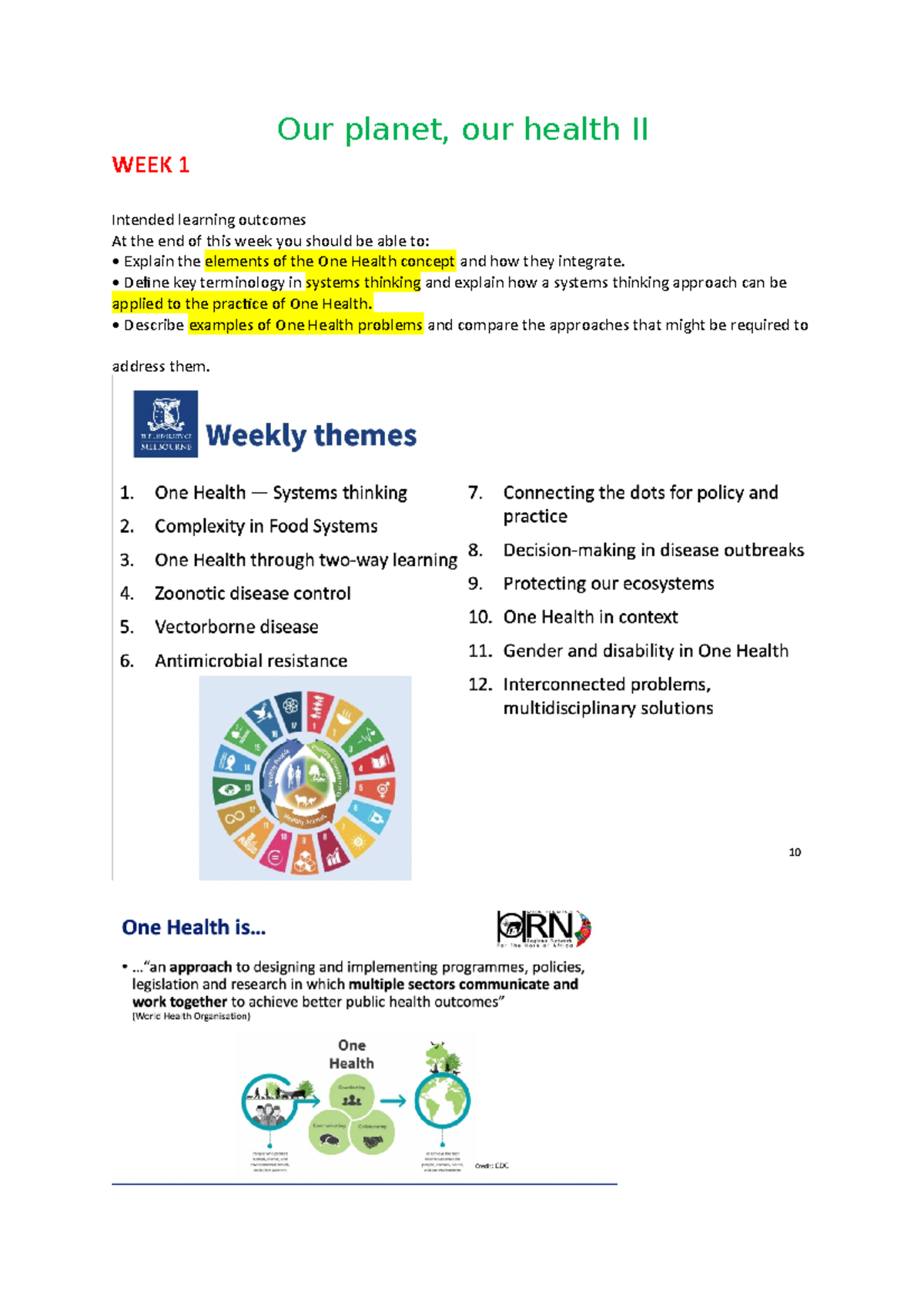 Our Planet: One Health Tutorial 1 & 2 Overview and Key Concepts - Studocu
