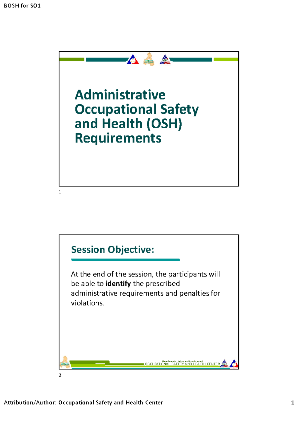 BOSH for SO1: Administrative OSH Requirements Module 2b - Studocu