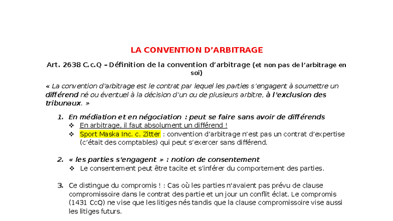 LA CONVENTION Art. 2638 C.c.Q : Définition et Effets de la Clause ...