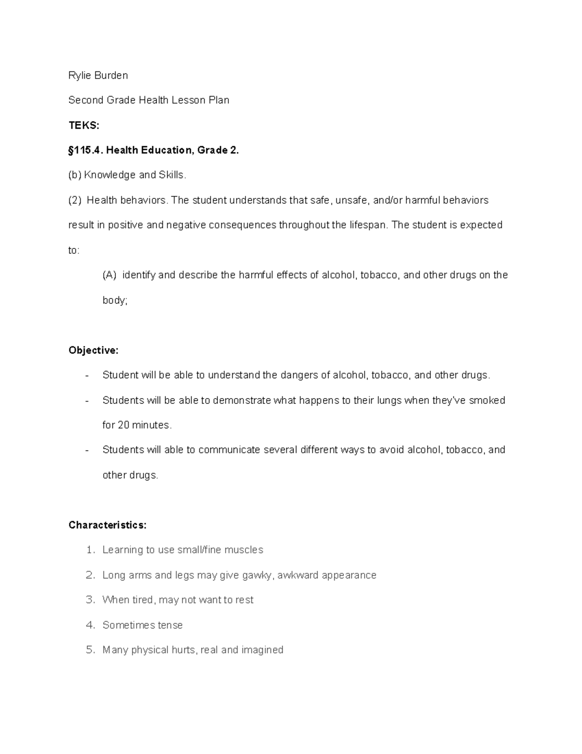 Second Grade Health Lesson Plan: Understanding Drug Effects (TEKS §115. ...