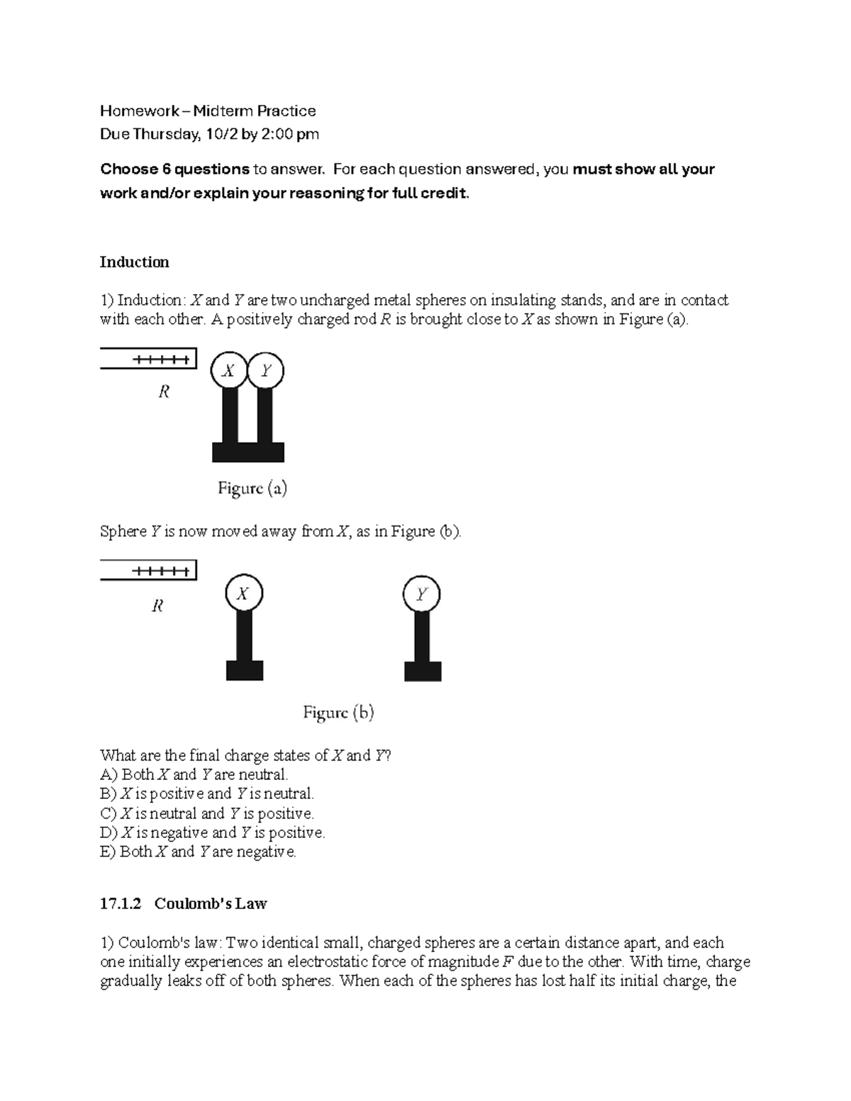 Midterm Practice on Electric Forces and Fields (PHYS101) - Studocu