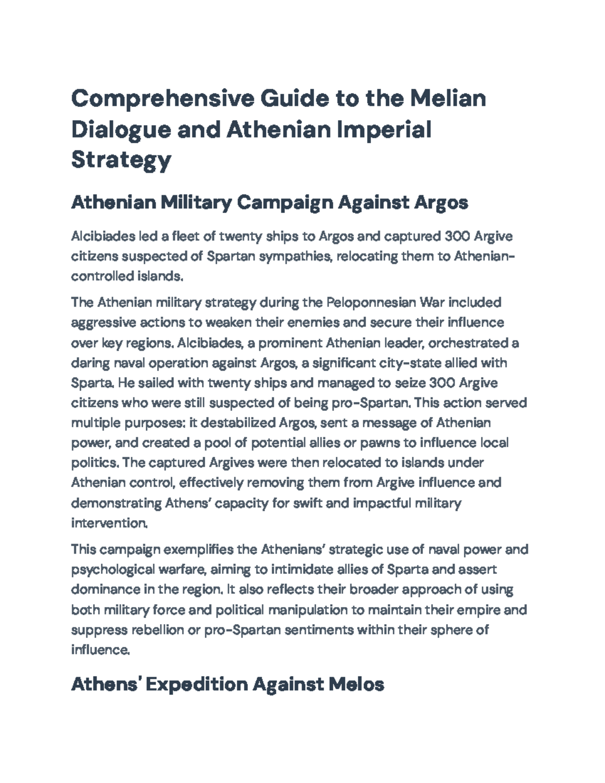 Athenian Strategy in the Melian Dialogue: A Comprehensive Analysis ...