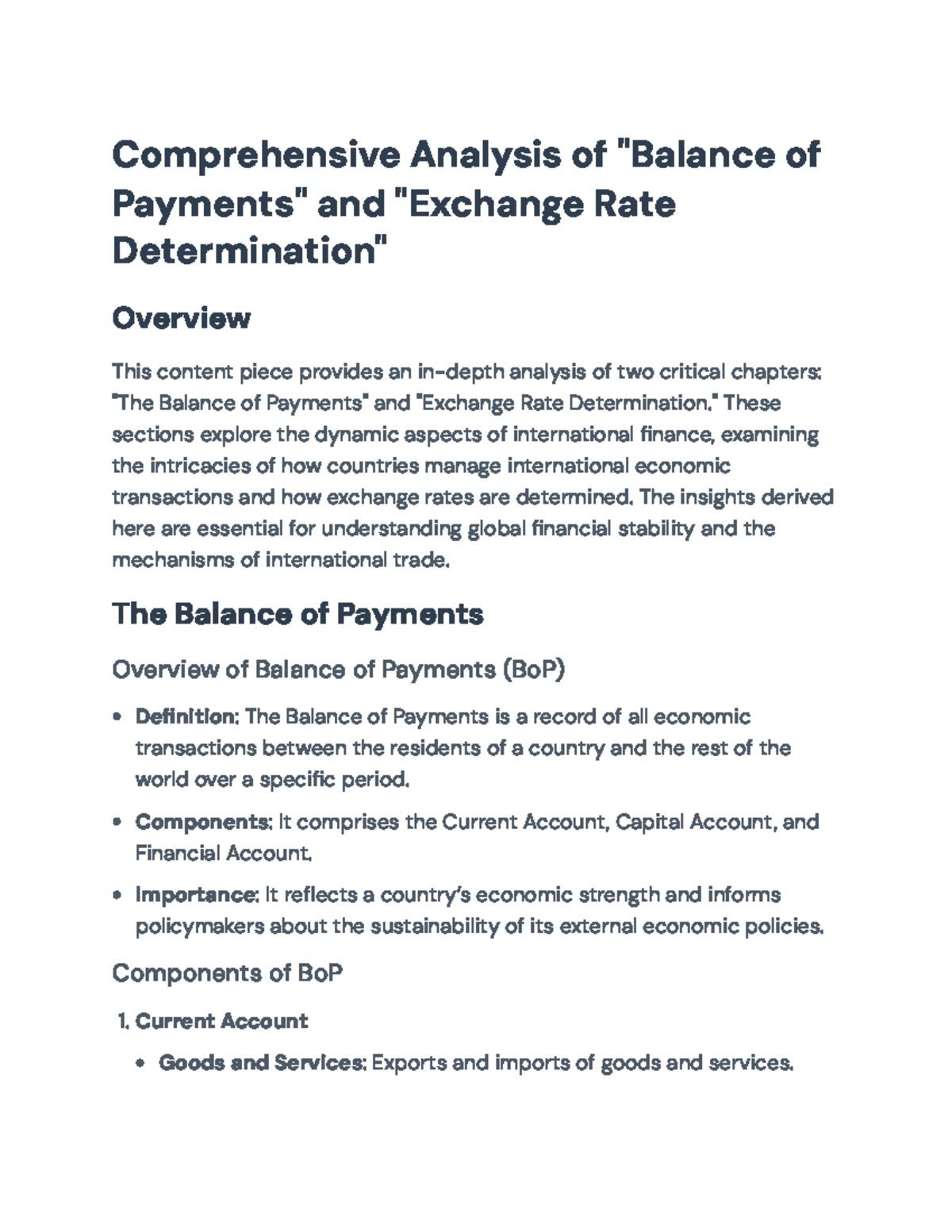 Comprehensive Analysis of BoP & Exchange Rates for INTL 101 - Studocu
