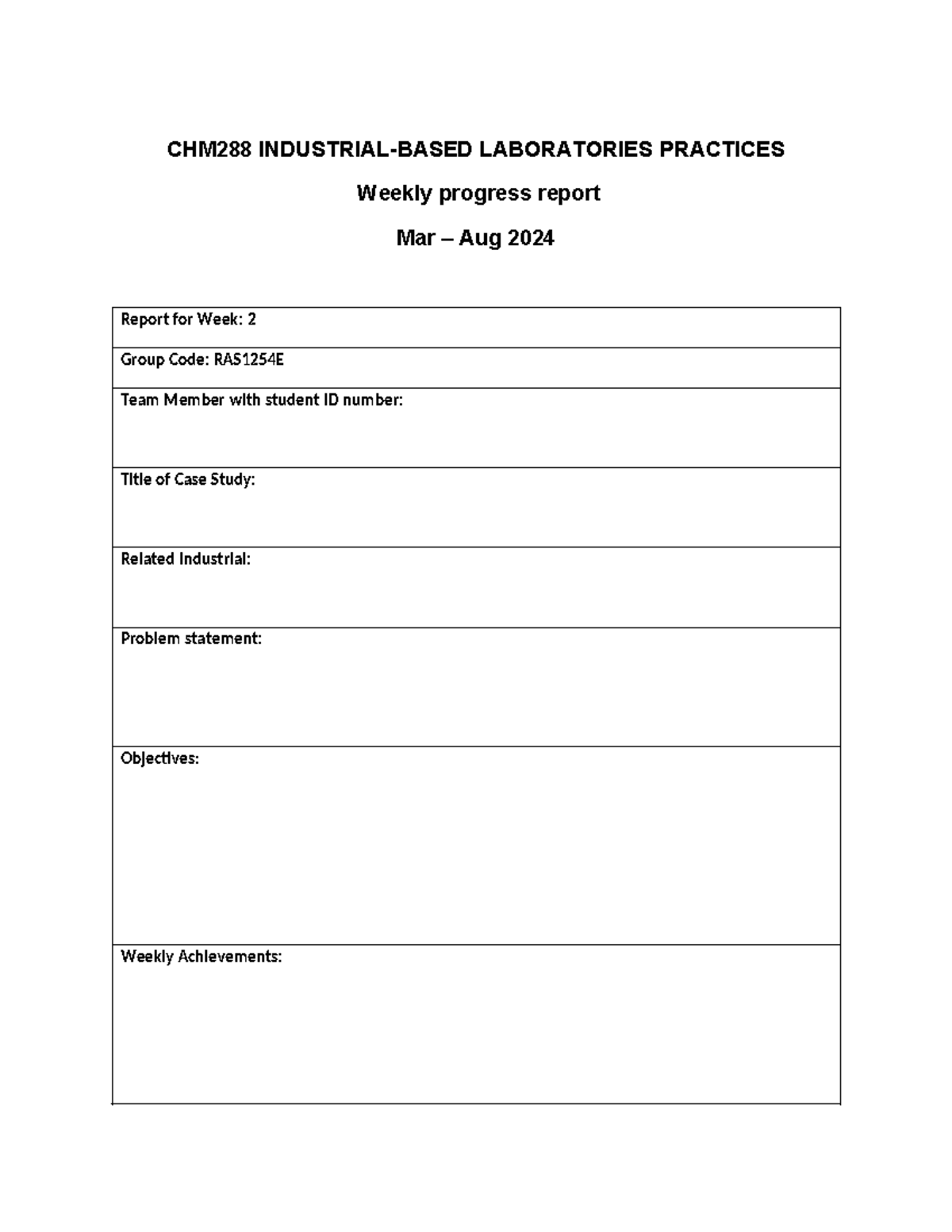 CHM288 Weekly Report - Technology Industrial Chemistry - CHM288 ...