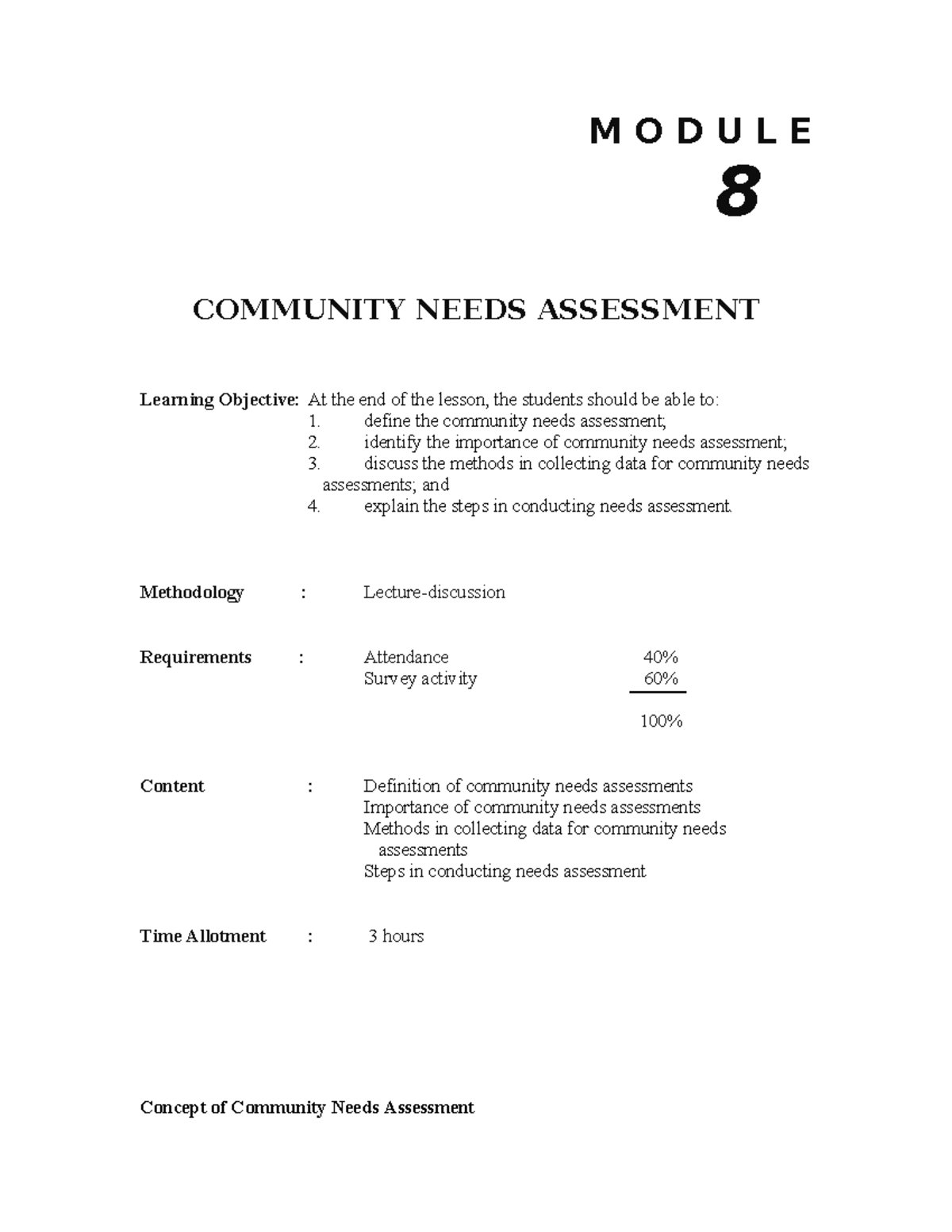 Module 8: Community Needs Assessment (CNA) Overview and Methodology ...