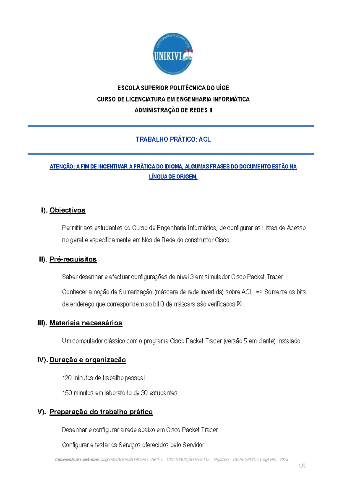TP-ACL - Trabalho Prático sobre Listas de Acesso no Cisco Packet Tracer ...