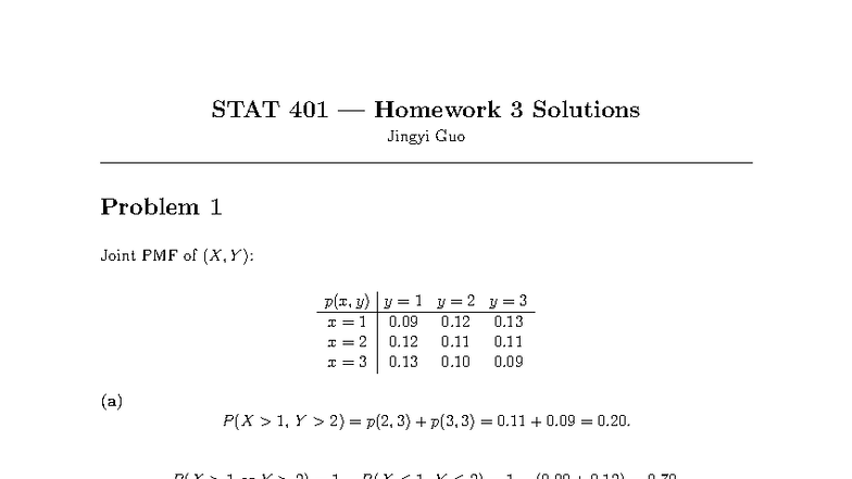 STAT 401 Homework 3 Solutions: Joint PMF and Marginal Distributions ...
