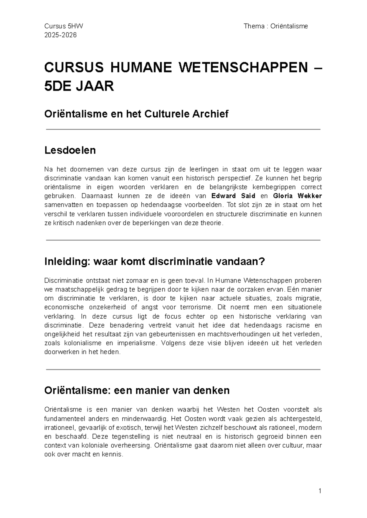Cursus Thema: Oriëntalisme en Discriminatie - CURSUS HUMANE ...