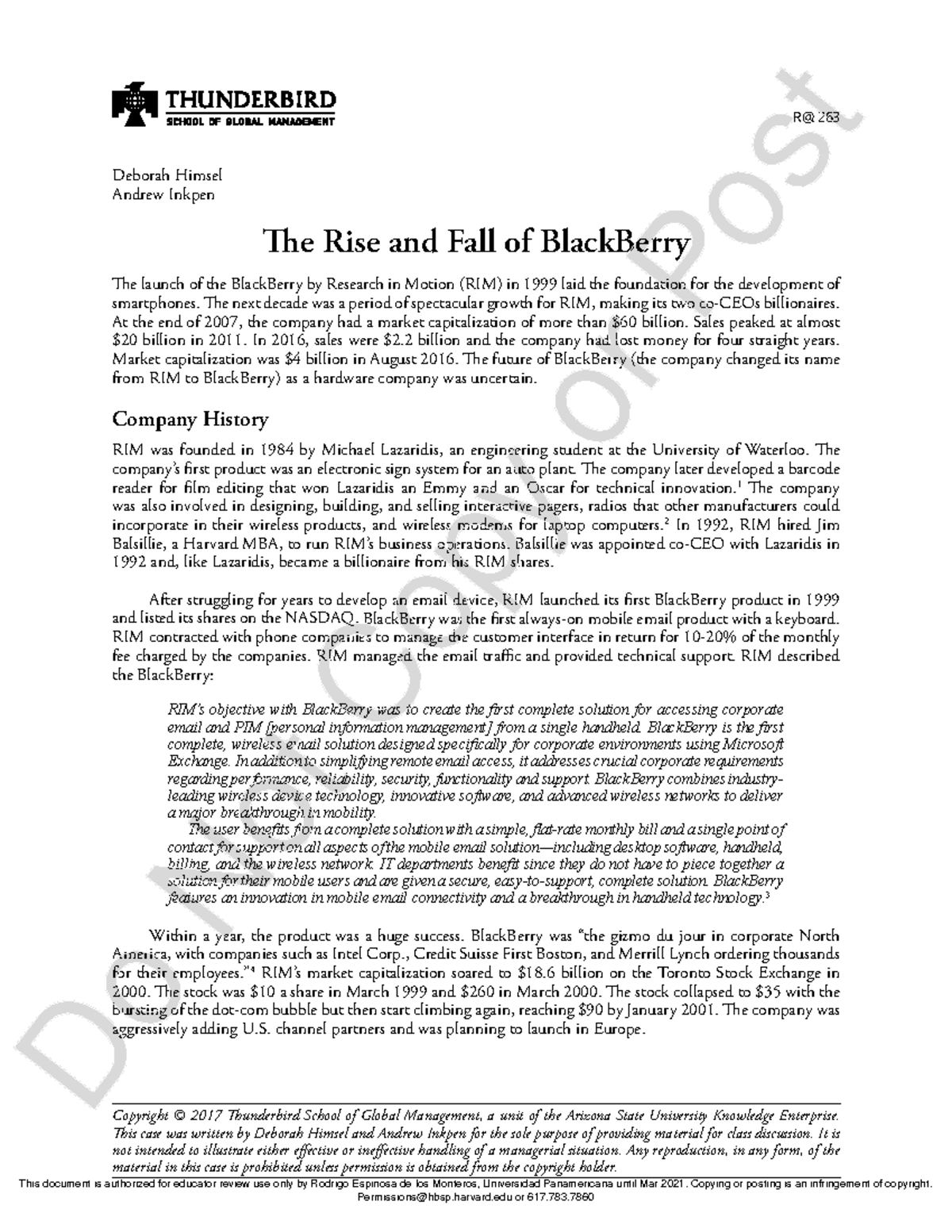 The Rise and Fall of BlackBerry: A Case Study Analysis (A08-17) - Studocu