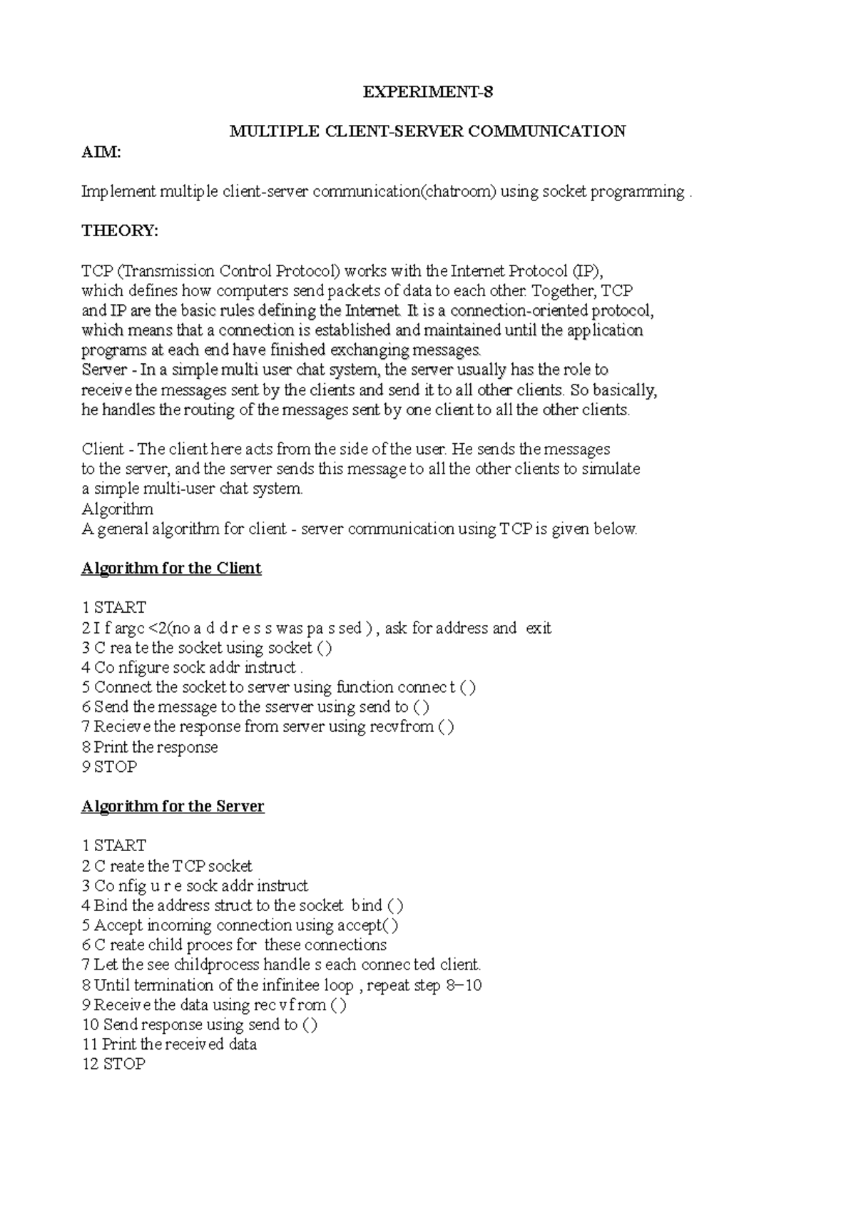 Exp8 - Multiple client-server communication(chatroom) using socket ...