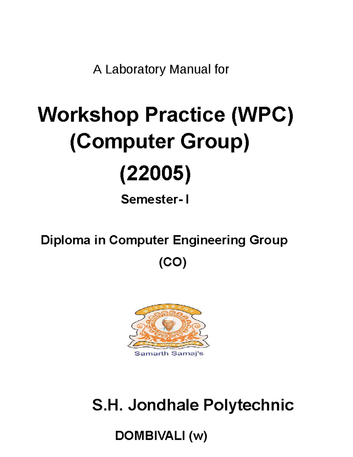 WPC 22005 CM - wpc project for CSE students 2022 - A Laboratory Manual for Workshop Practice ...