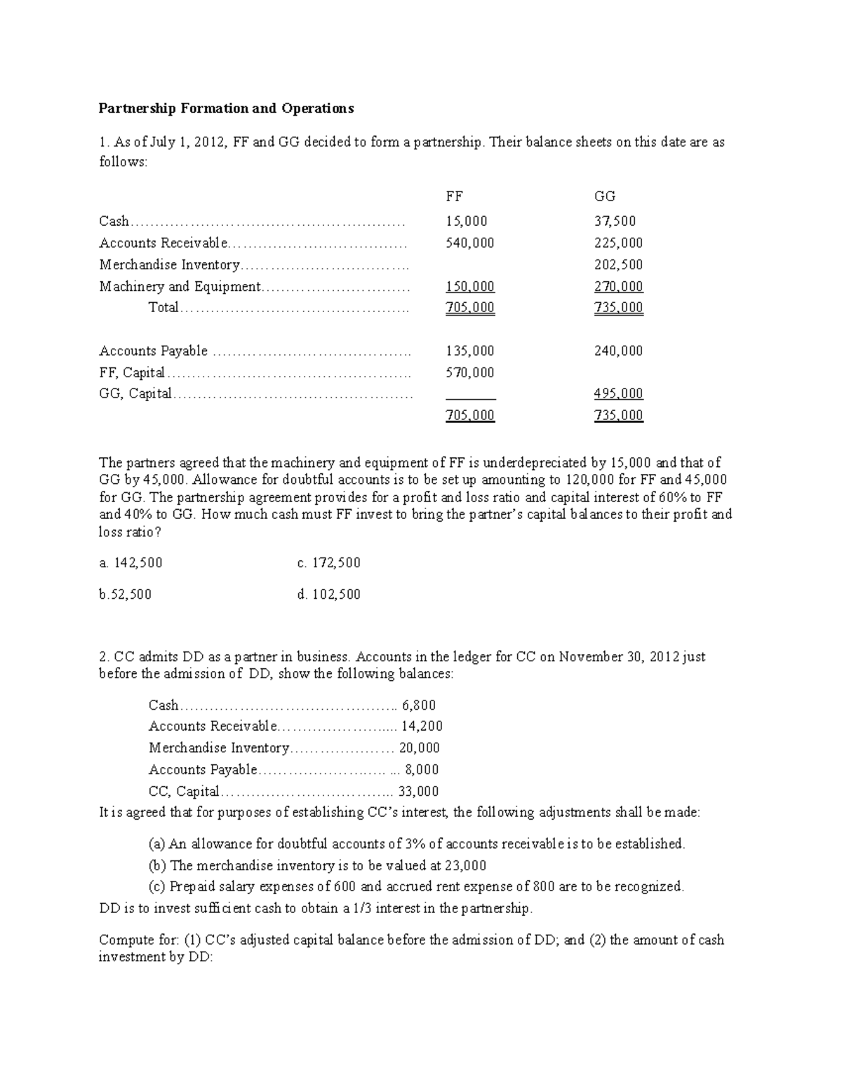 Partnership Formation and Operations: Analysis of Capital Contributions ...