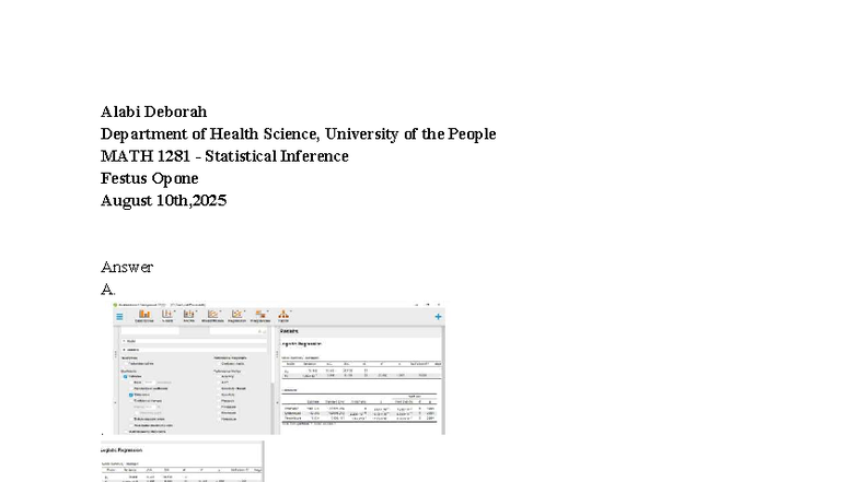 MATH 1281 Statistical Inference: Logistic Regression Analysis - Studocu