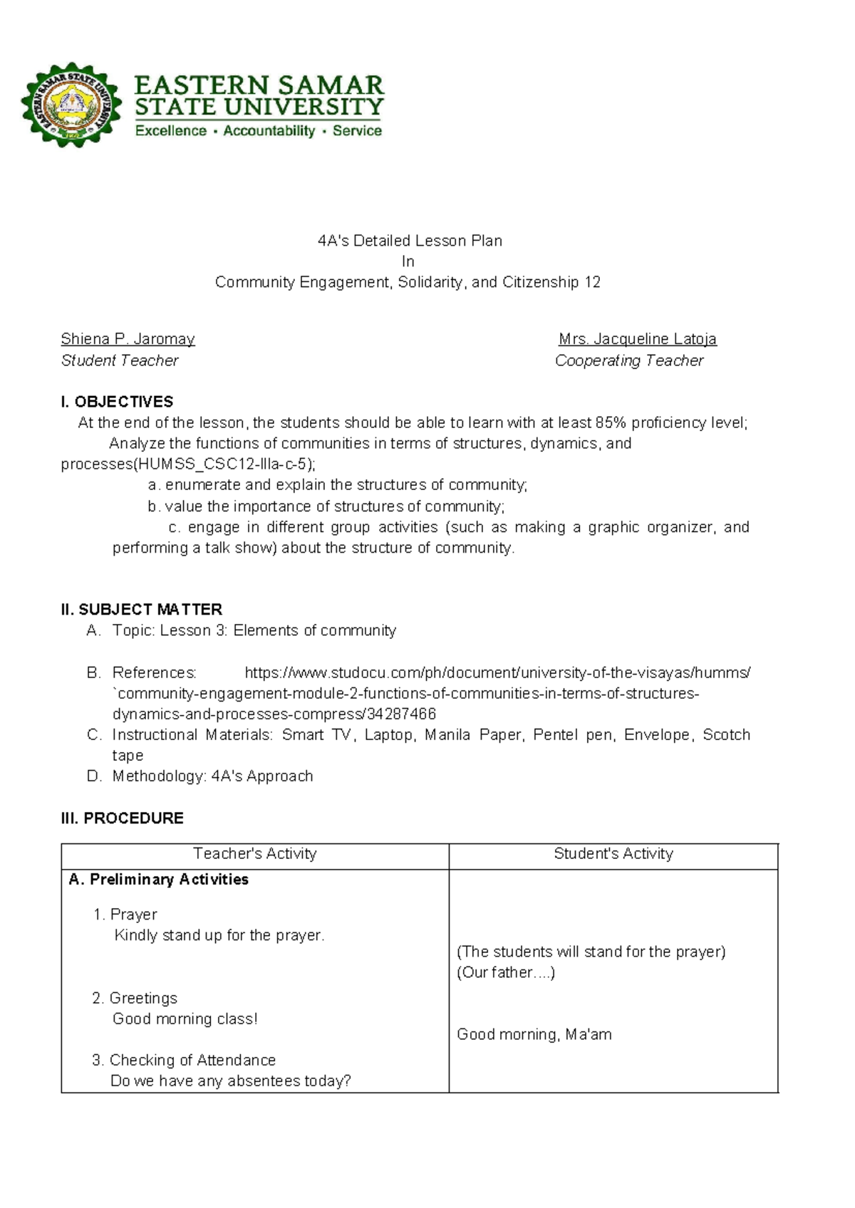 HUMSS_CSC12 Detailed Lesson Plan: Community Structures & Dynamics - Studocu