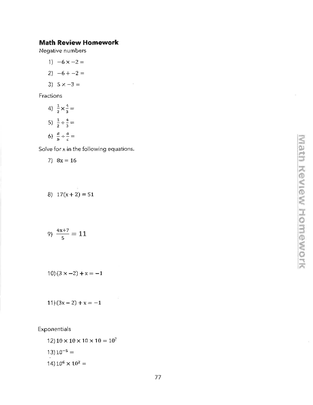 Math Review Homework (Math 101) - Chapters 1 & 2 - Studocu